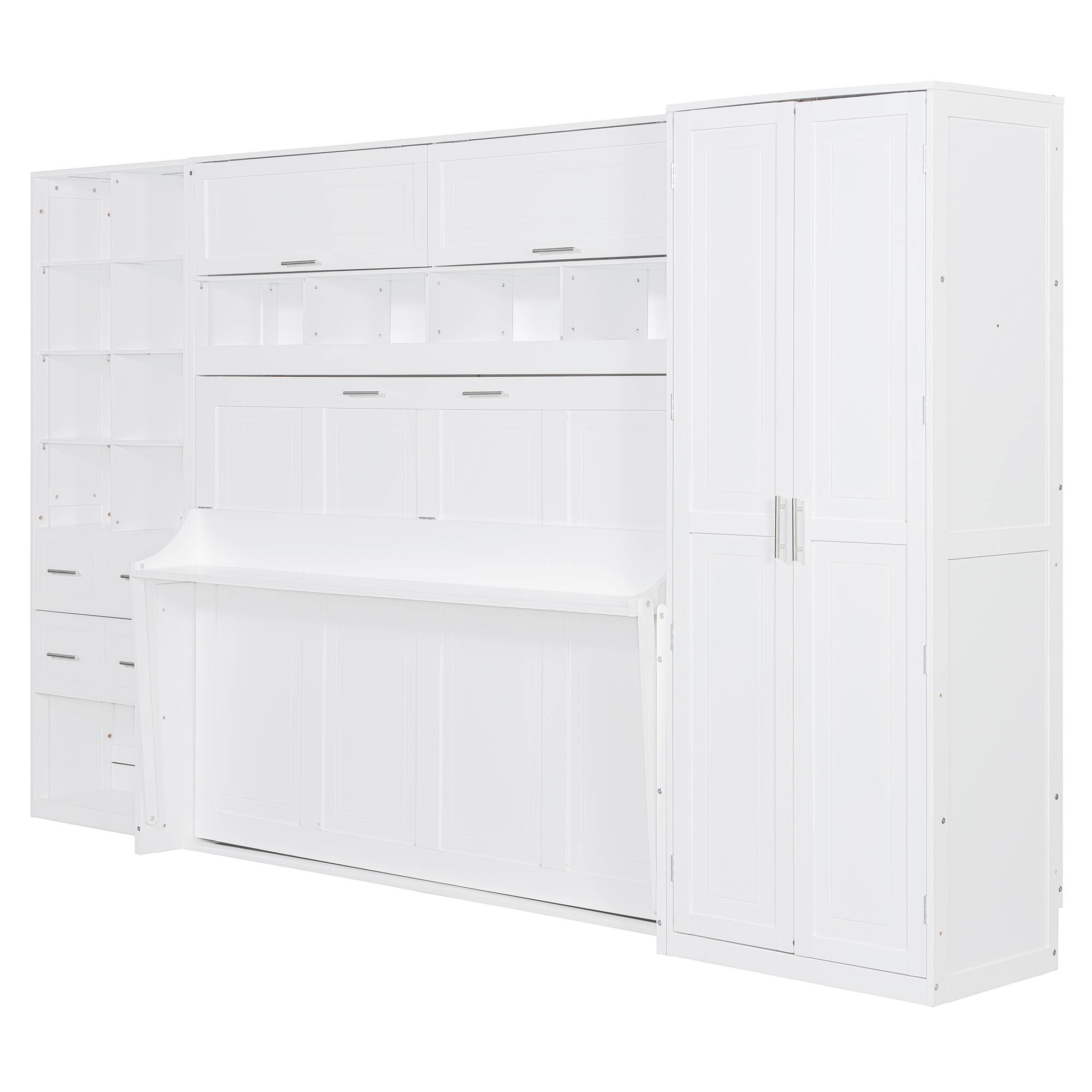 Tiramisubest Full Size Murphy Bed with Closet, Drawers & Shelves, White ...