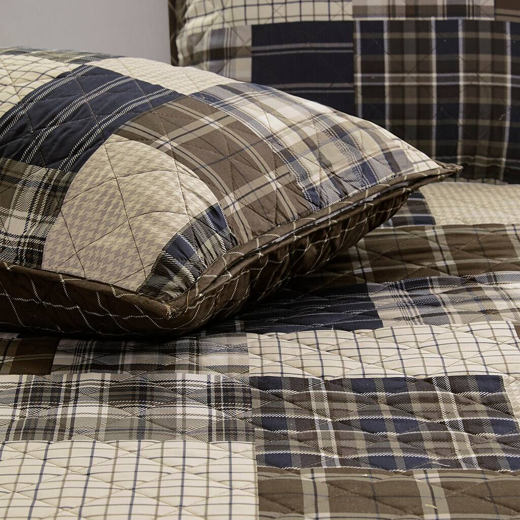 Gracie Mills Otha 3 Peice Plaid Reversible Quilt Set Black/Brown 8806-31PM - Best Buy