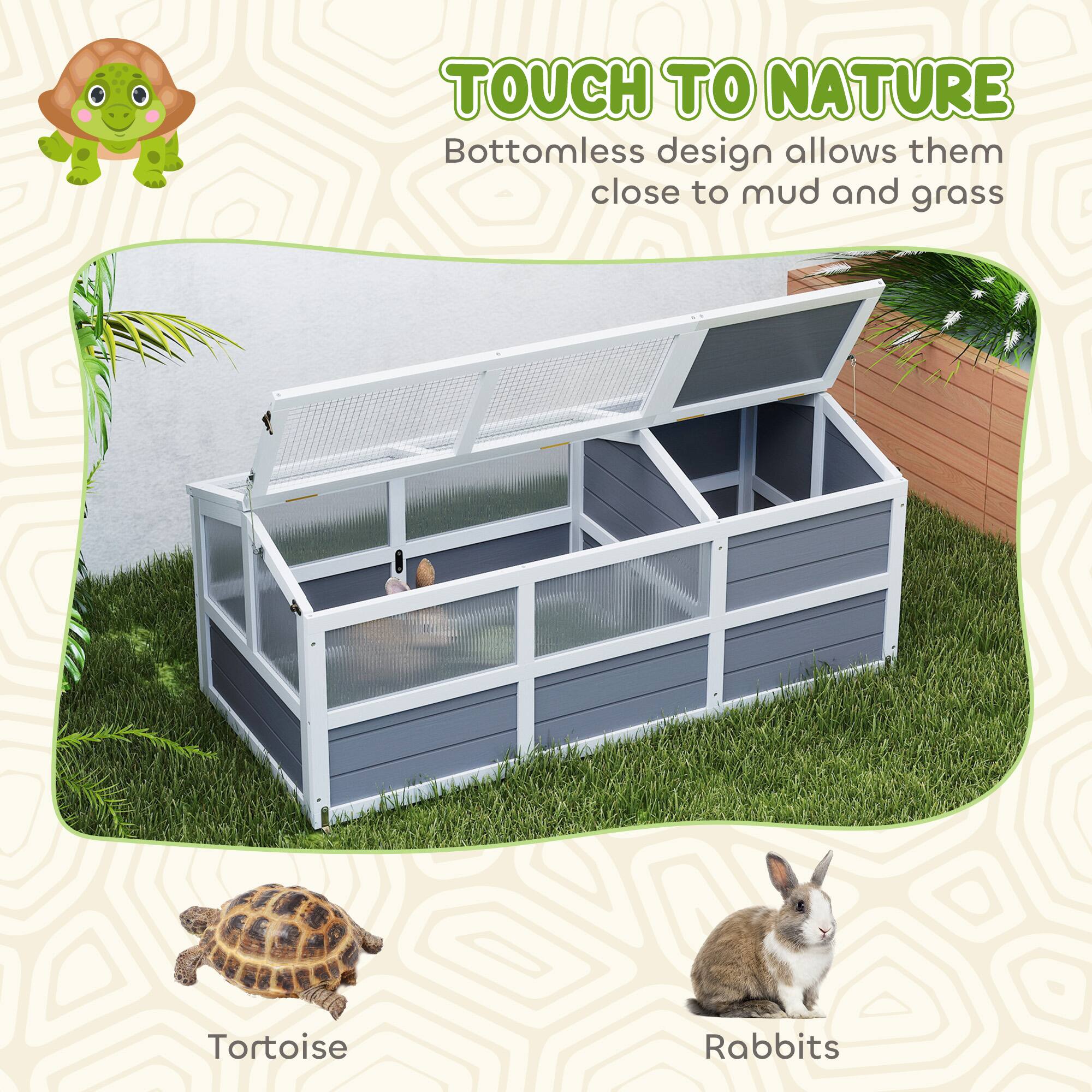 Pawhut Tortoise Habitat Outdoor, Bottomless Design with Doors, PC Sun ...