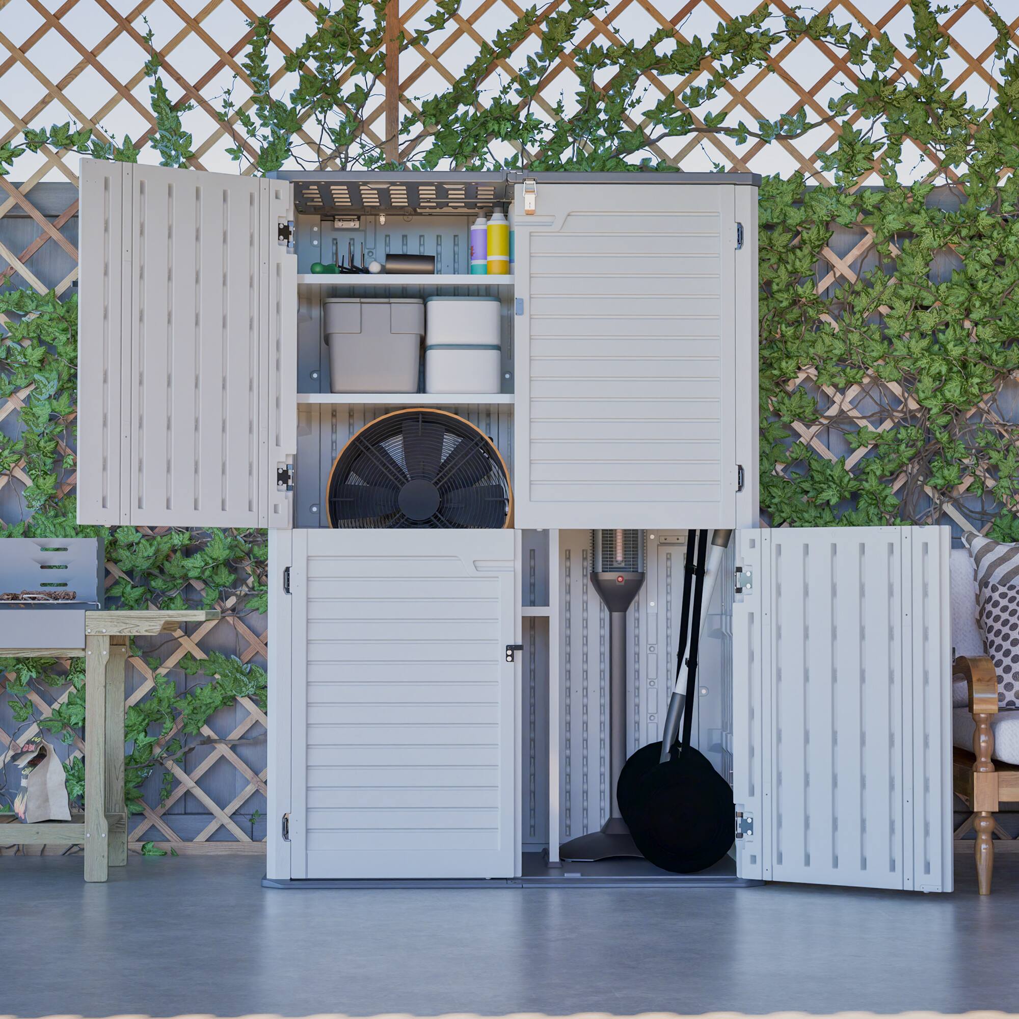 Mondawe Rust Proof Resin Garden Equipment Storage with Partitions White ...