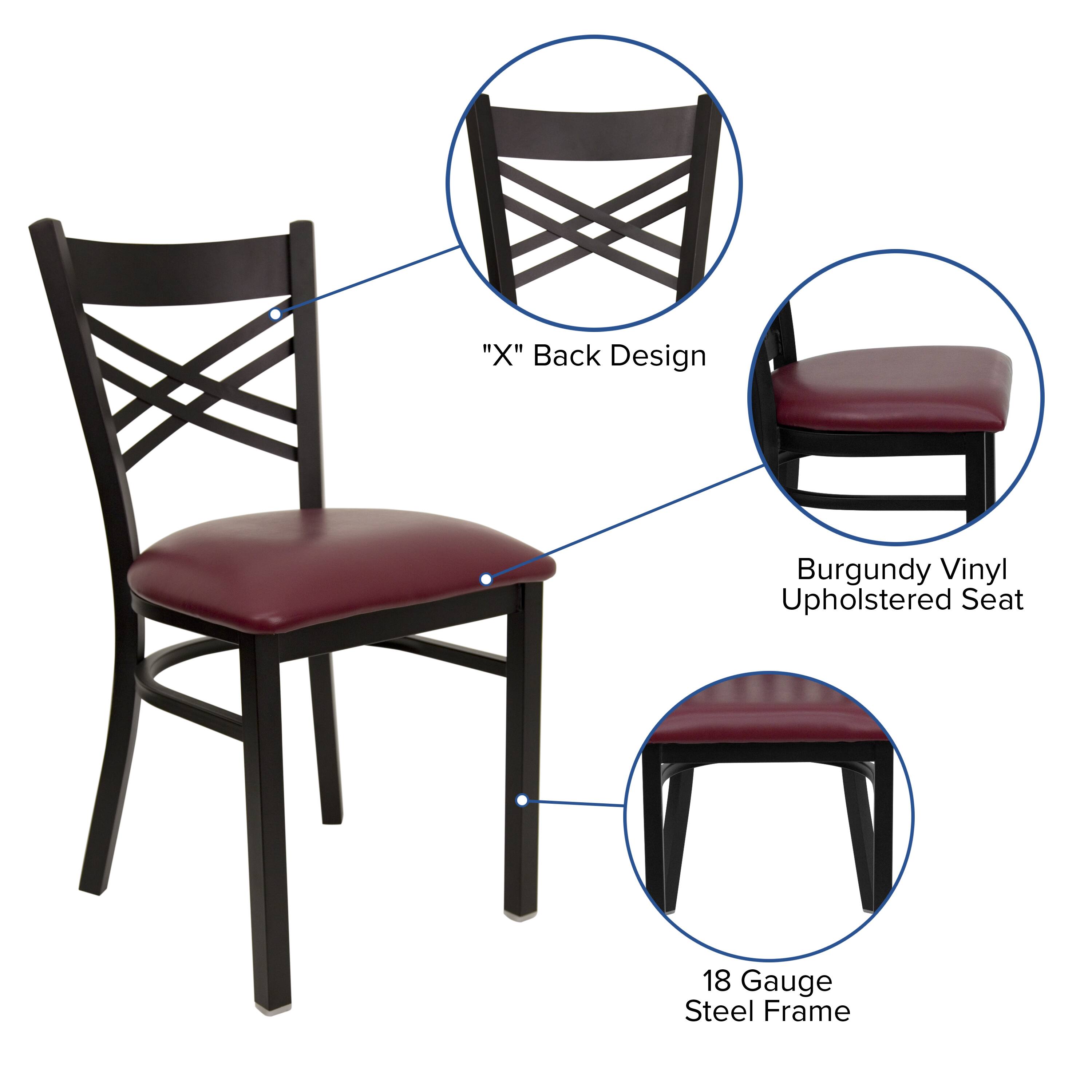 Emma + Oliver "X" Back Metal Restaurant Dining Chair Burgundy Vinyl ...