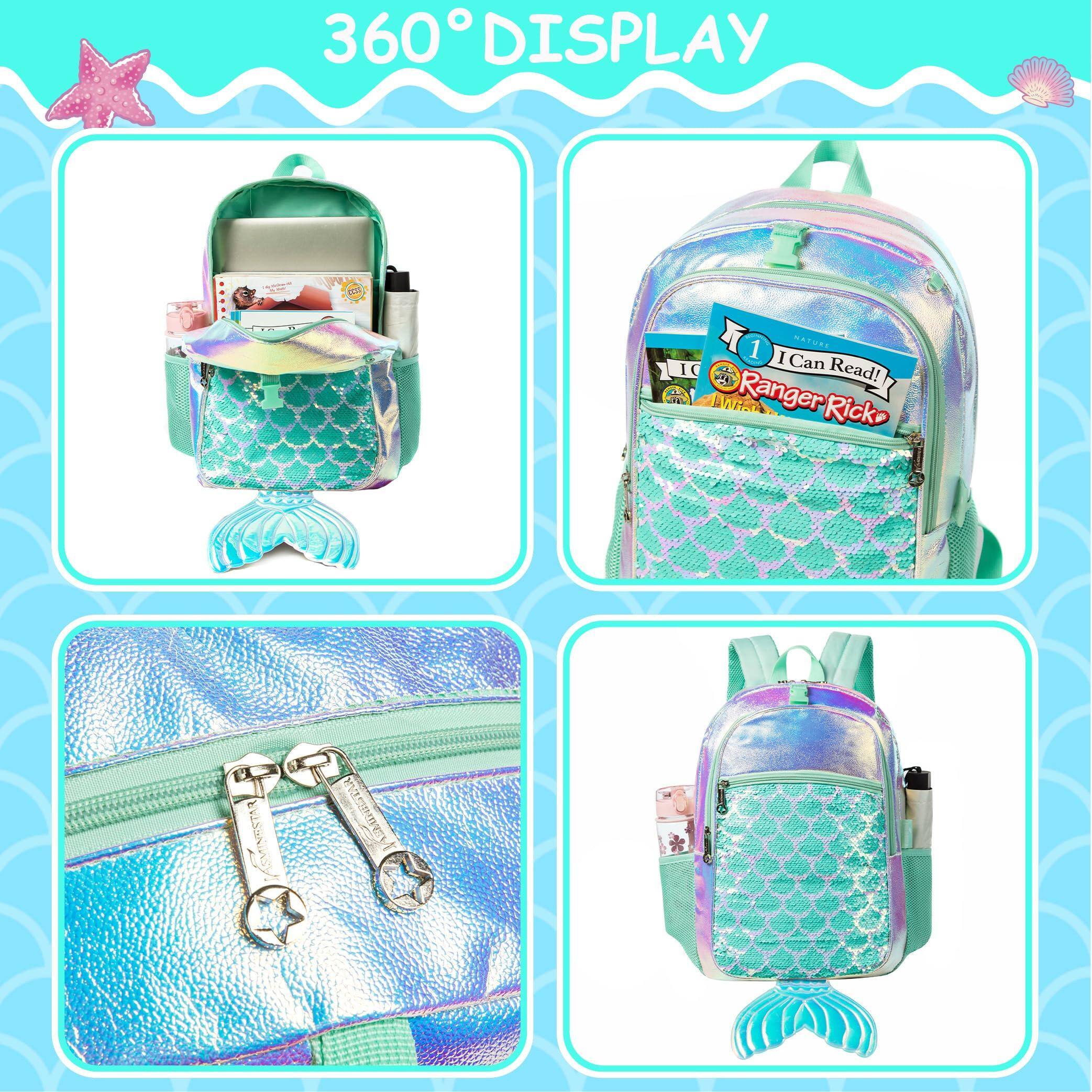 Cozy Serene Backpack For Mermaid Magic Sequin School Bag With Lunch Box ...