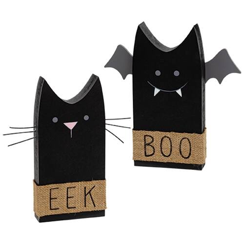 BreeBe Boo Bat Eek Cat Wooden Sitter 2 Asstd Black, Natural G38174 ...