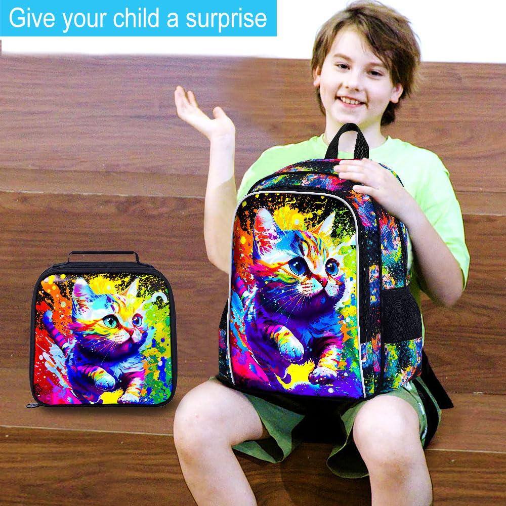 Stamp n Camp 16" Cat Backpack For 3pcs Bookbag Elementary School ...