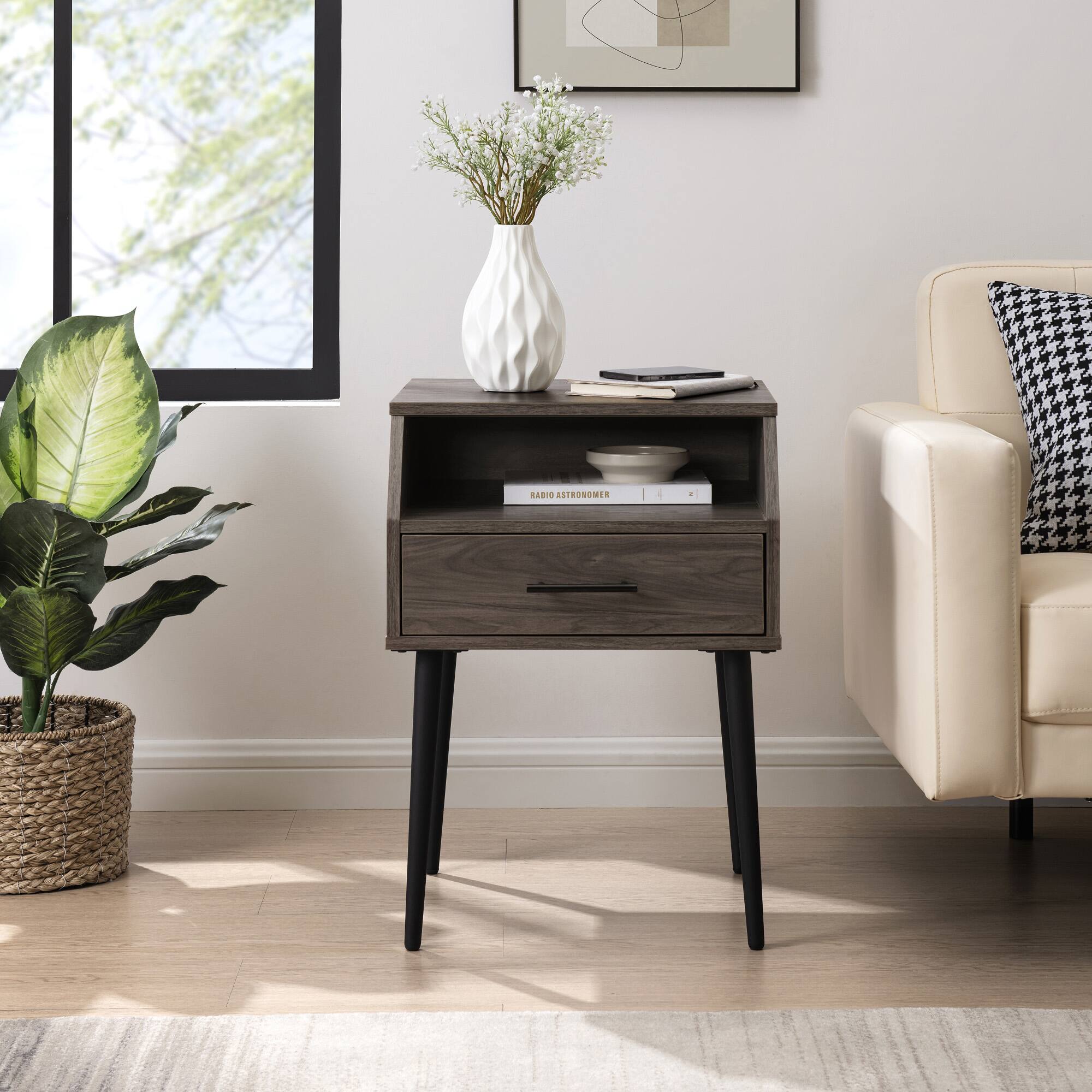 Best Buy: Walker Edison Contemporary 1-Drawer Side Table Slate Grey ...