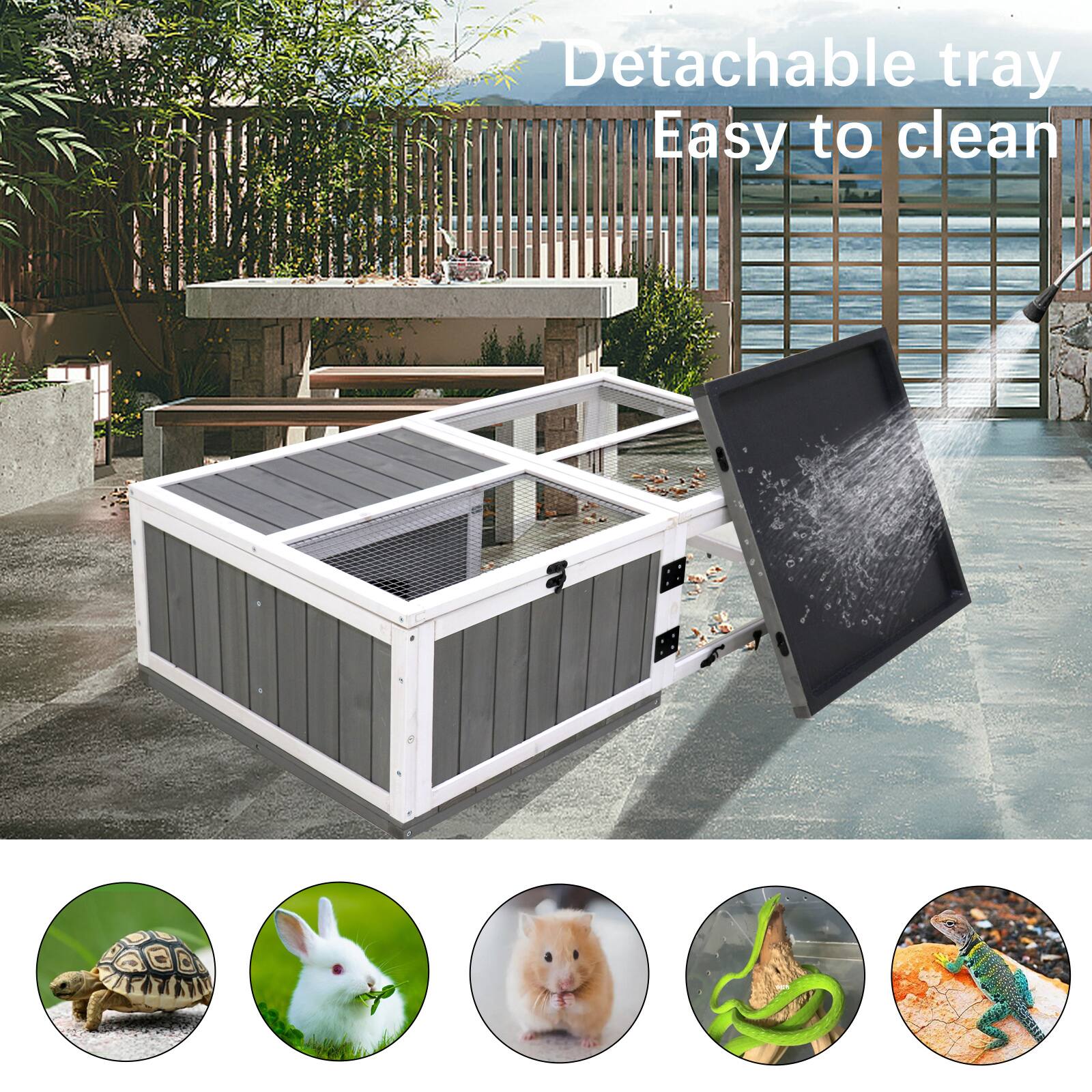 APRILSOUL Upgrade waterproof tray activity tray wooden turtle house ...