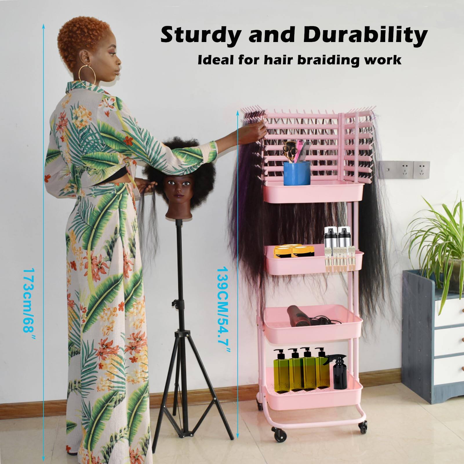 JETRANSPORT Braiding Hair Rack With 196 Pegs Extension Holder 4 Tiers ...