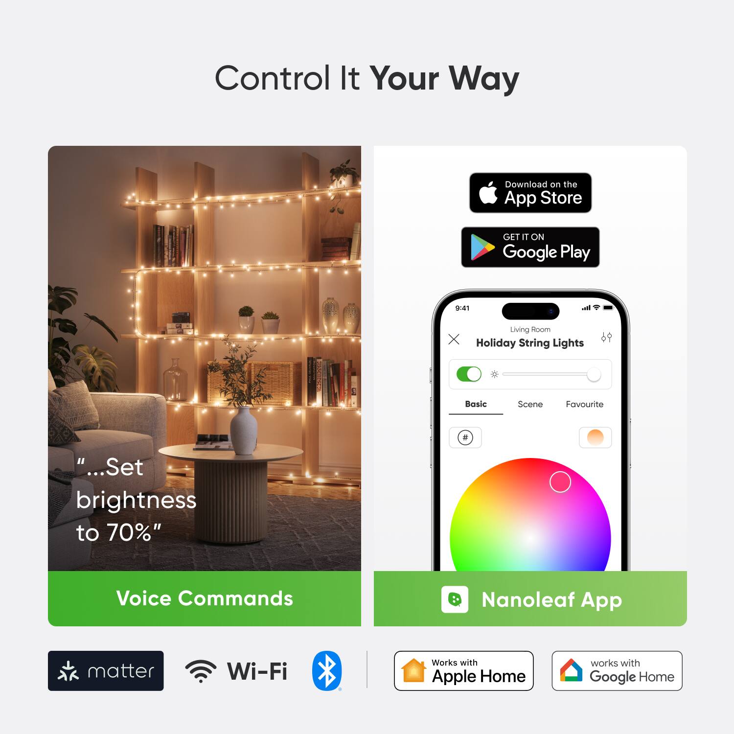 Nanoleaf Matter Smart Holiday String Lights (300 LEDs) White and Colors ...