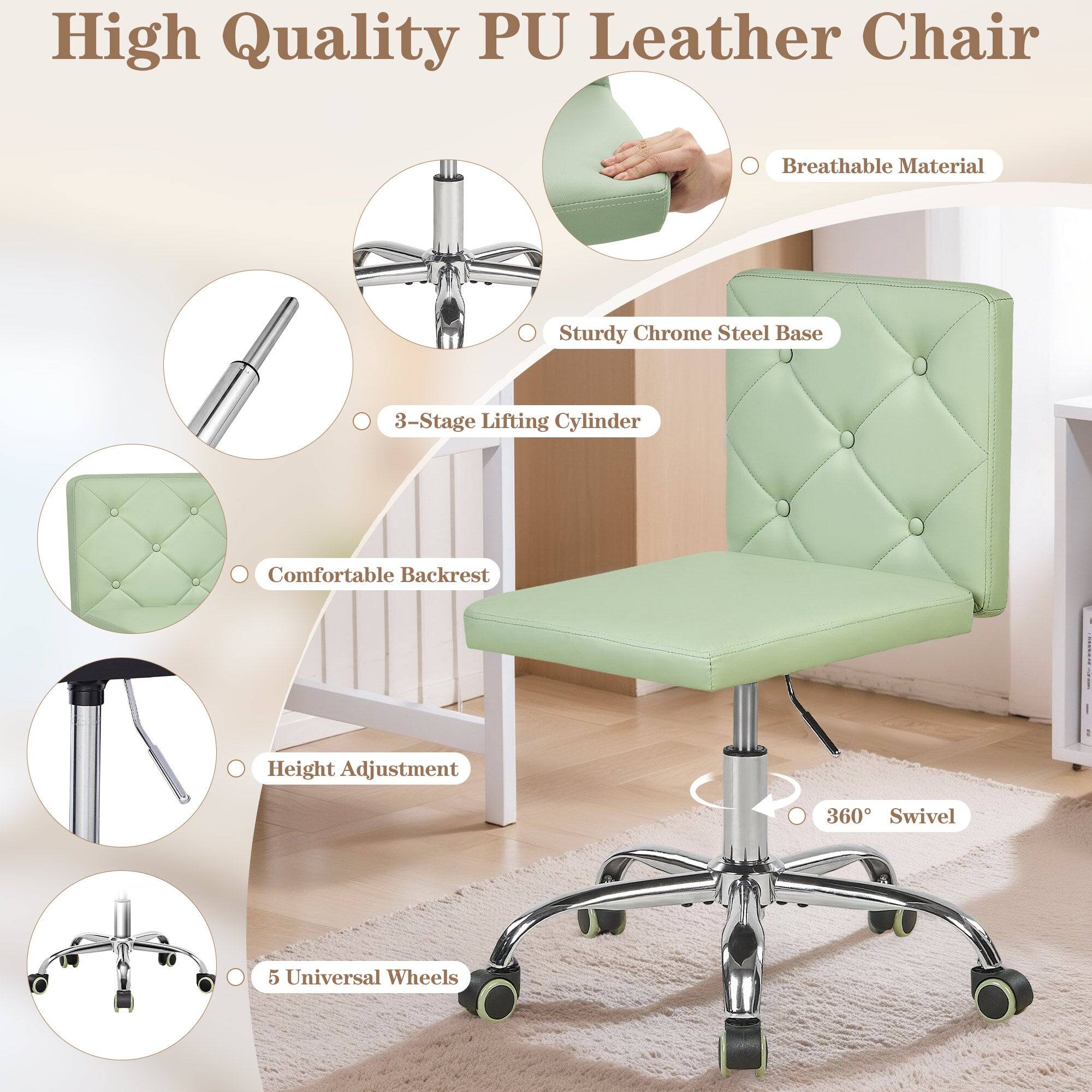 Vecelo PU Leather Armless Office Chair 28 32 Inch Adjustable Height ...