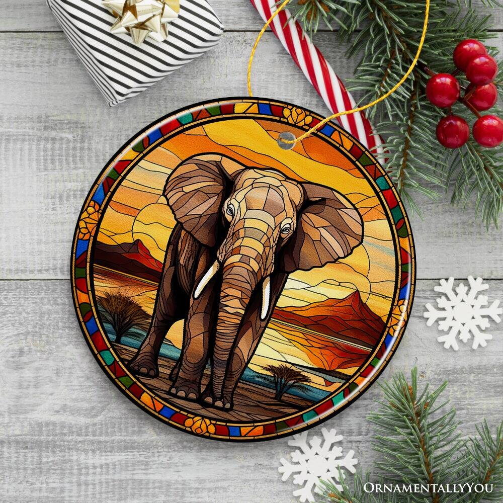 OrnamentallyYou Safari Elephant Trek Stained Glass Style Ceramic ...