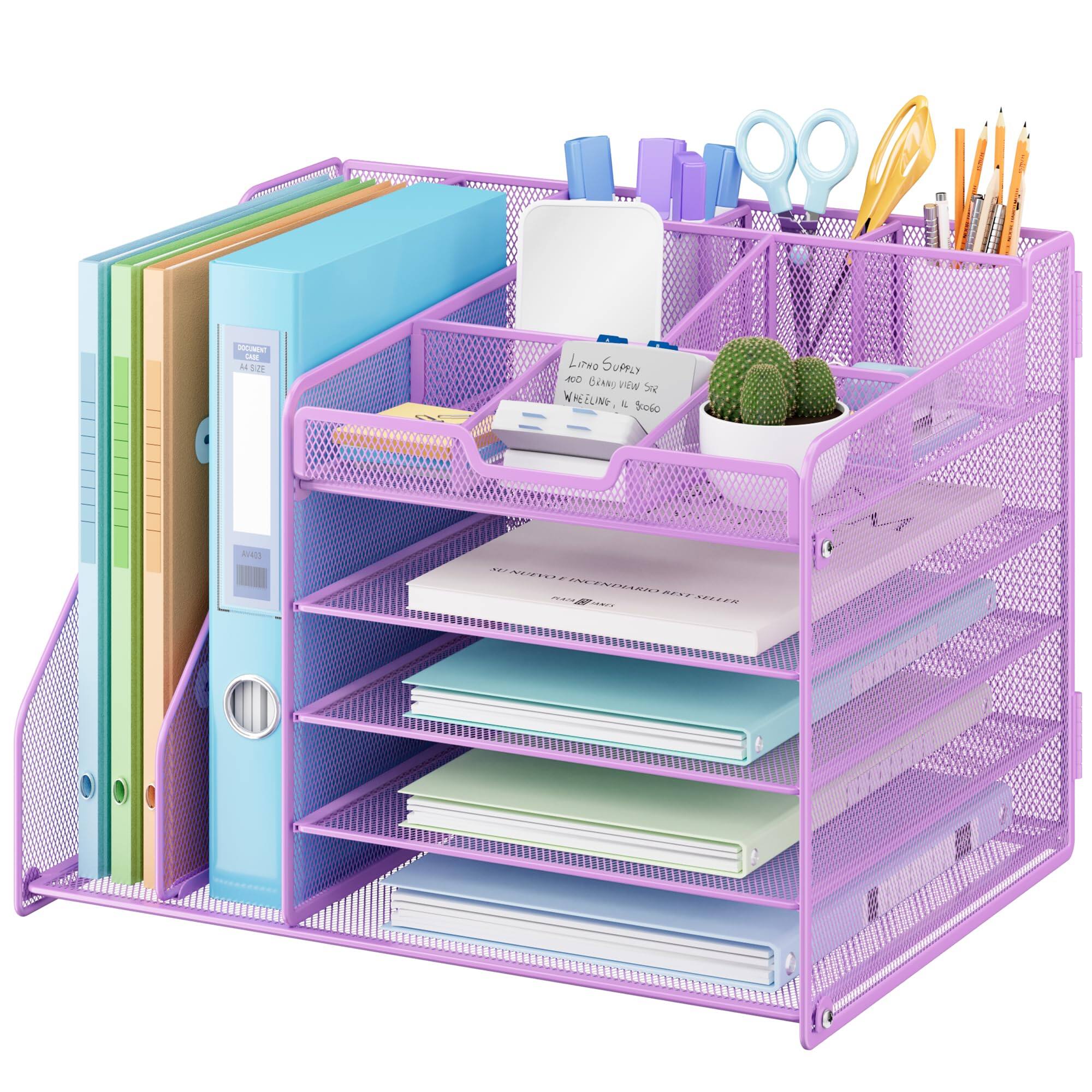 Paradigms Interiors 5 tier Desk Organizer With 2 File Holders Metal ...