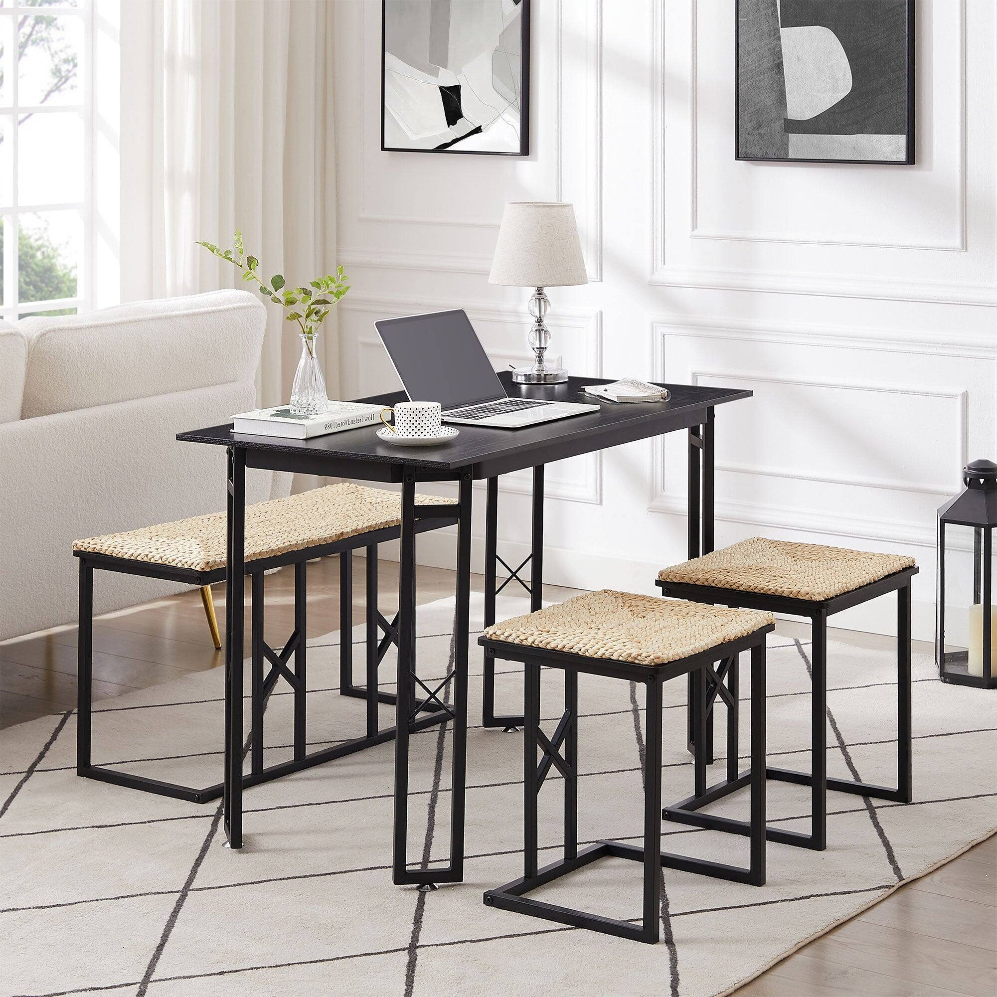 Vecelo Industrial Dining Set with Tuck Under Benches 43.3" Table ...