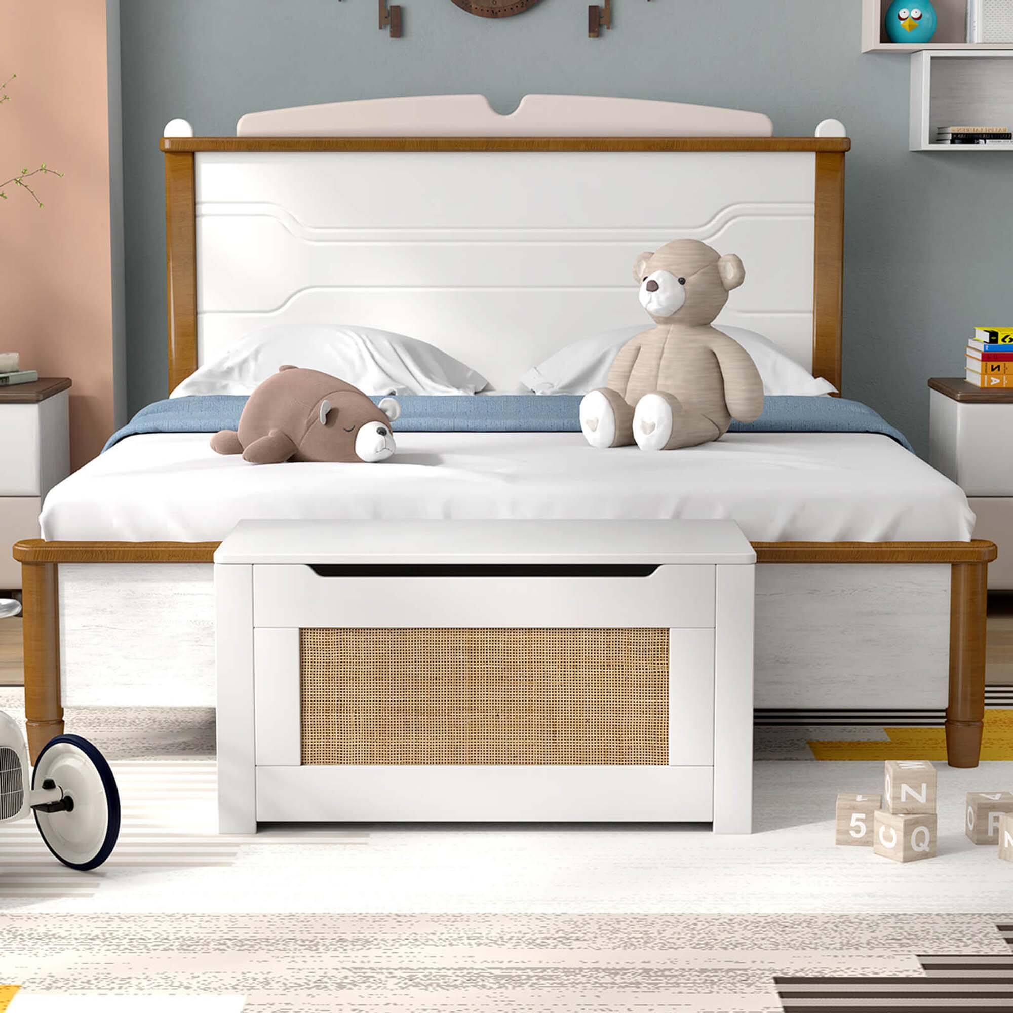 Costway 31.5" Toy Chest for Kids Rattan Toy Storage Box with Flip Top ...