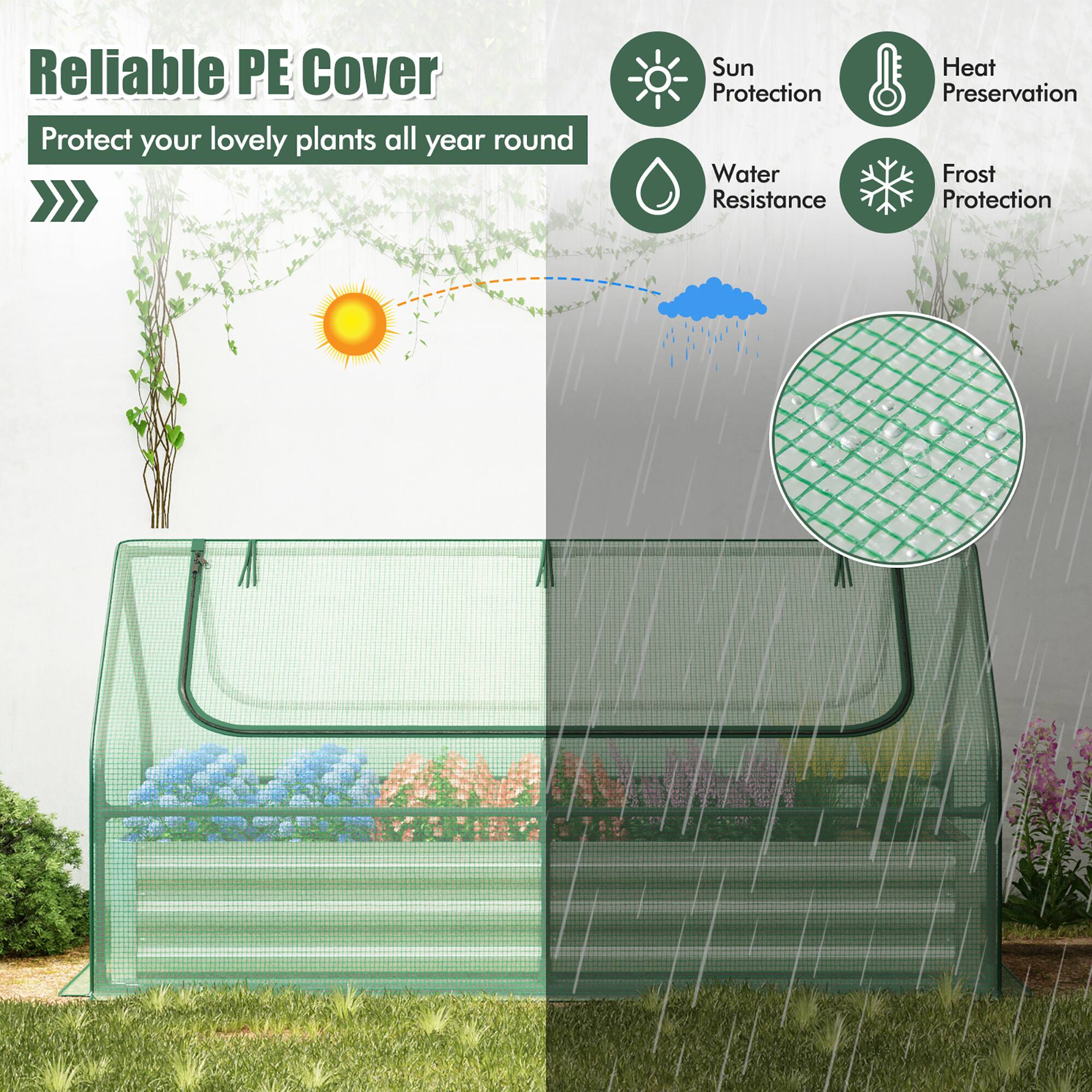 Gymax Galvanized Steel Raised Garden Bed Metal Planter Box Kit w/ Mini ...