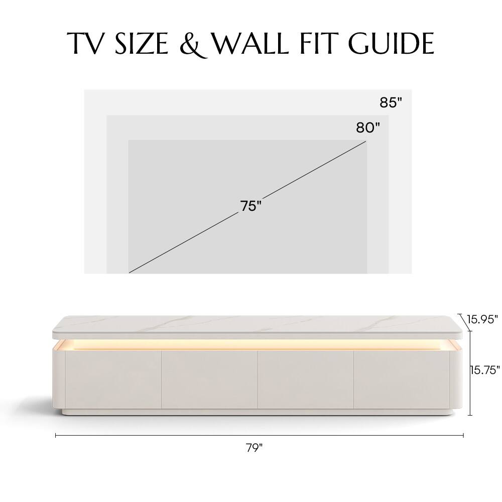 POVISON 79" Fully Assembled Glossy Sintered Stone Mid Century TV Stand ...