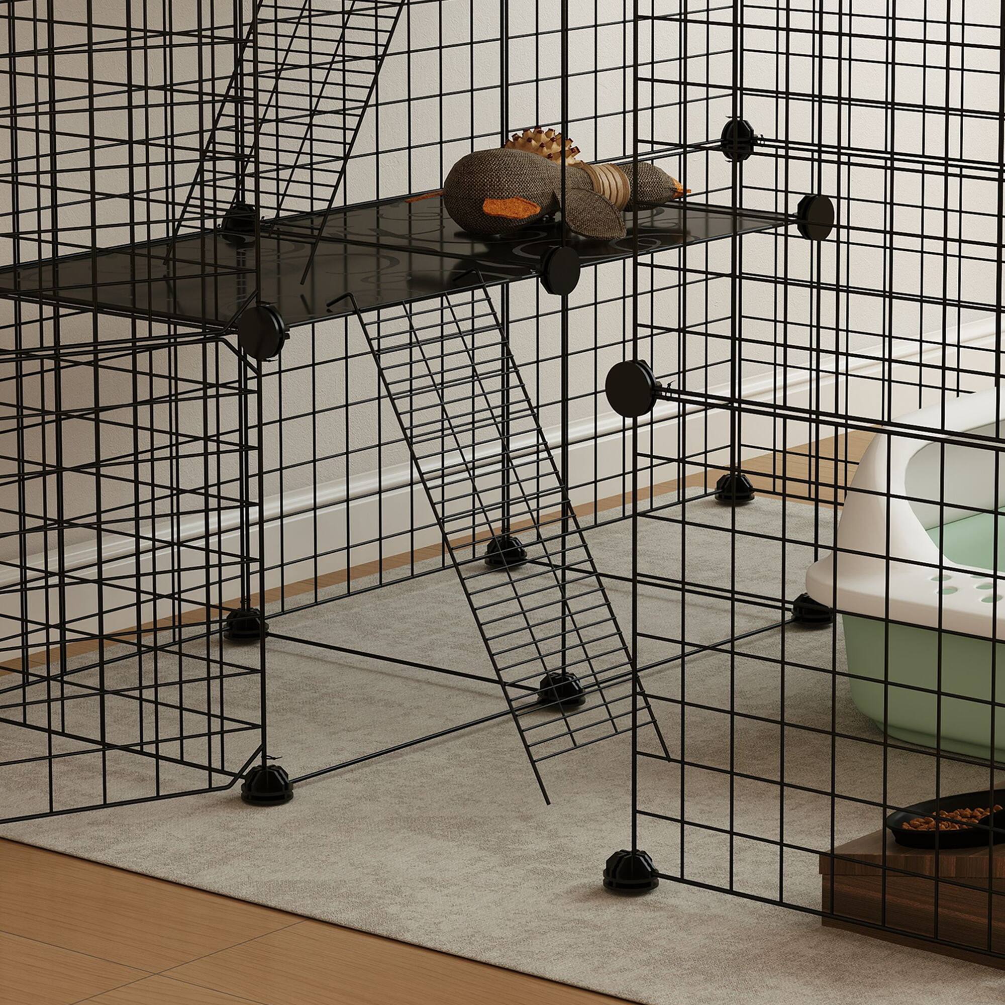 Pawhut Cat Cage Indoor, DIY 4 Tier Enclosure, Hammock, 3x3x4 Detachable ...