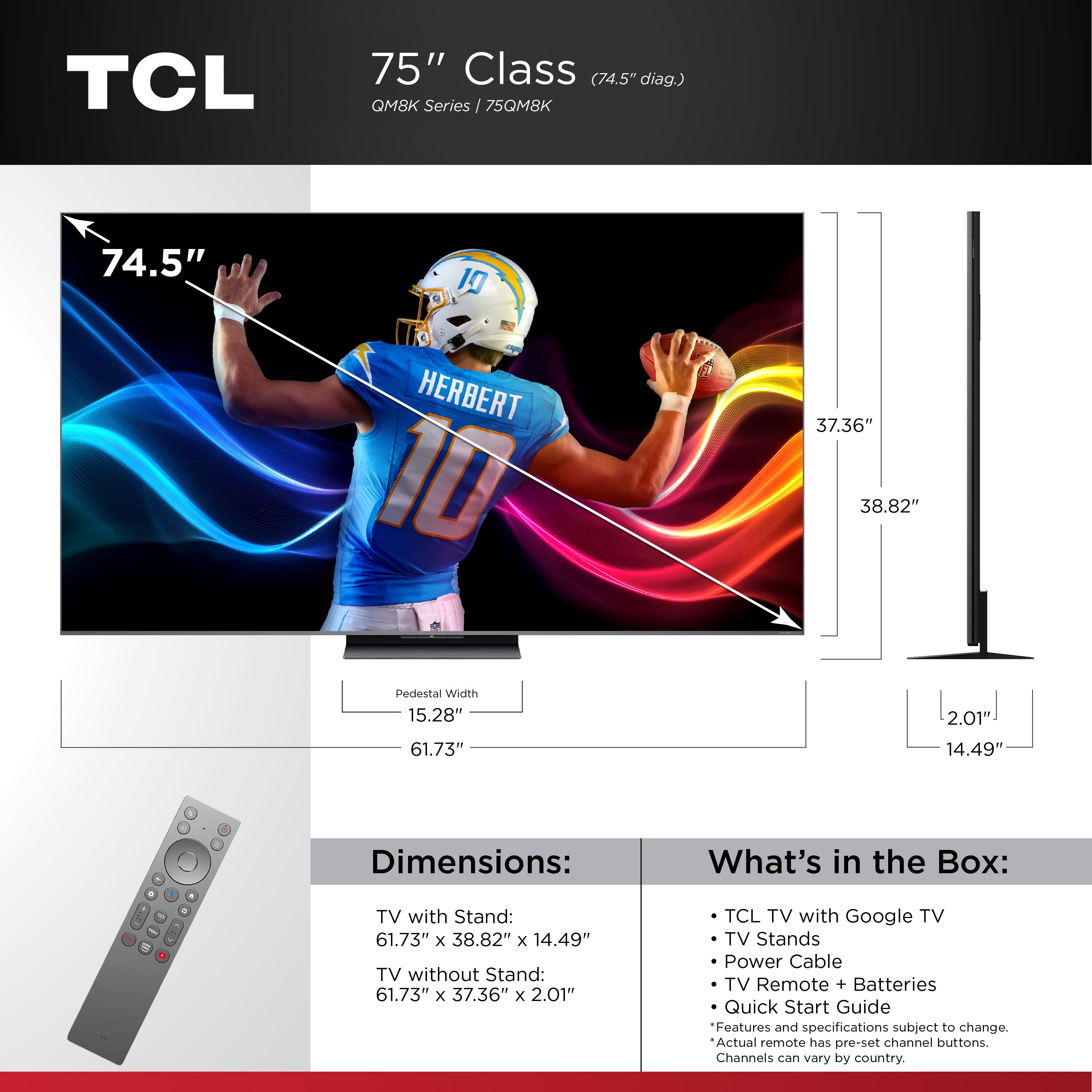 TCL 75" Class QM8K Series 4K UHD HDR QD Mini LED Smart TV with Google ...