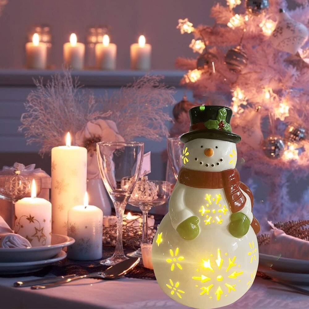 Schertz LED Ceramic Snowman Decorations, Christmas Ornament White ...