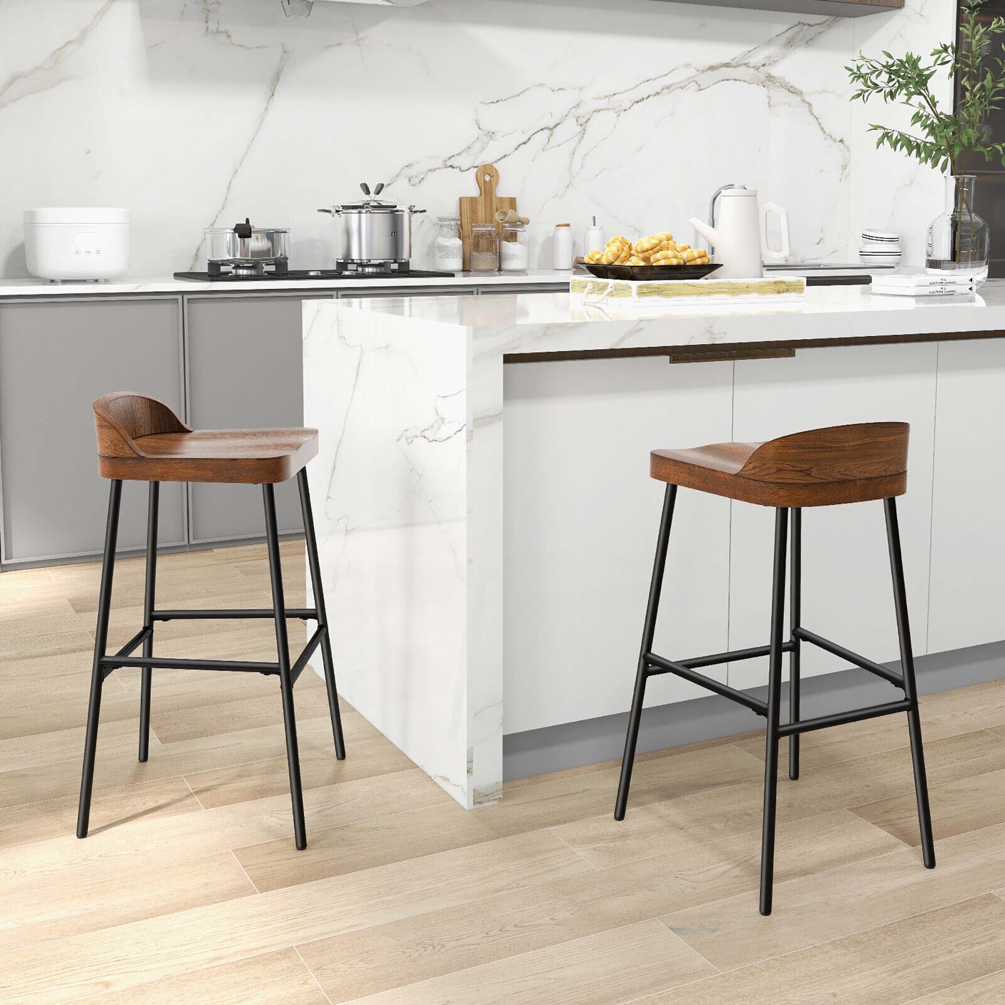 Gymax Set of 4 Industrial 29'' Bar Stool Bar Height Saddle Seat Kitchen ...