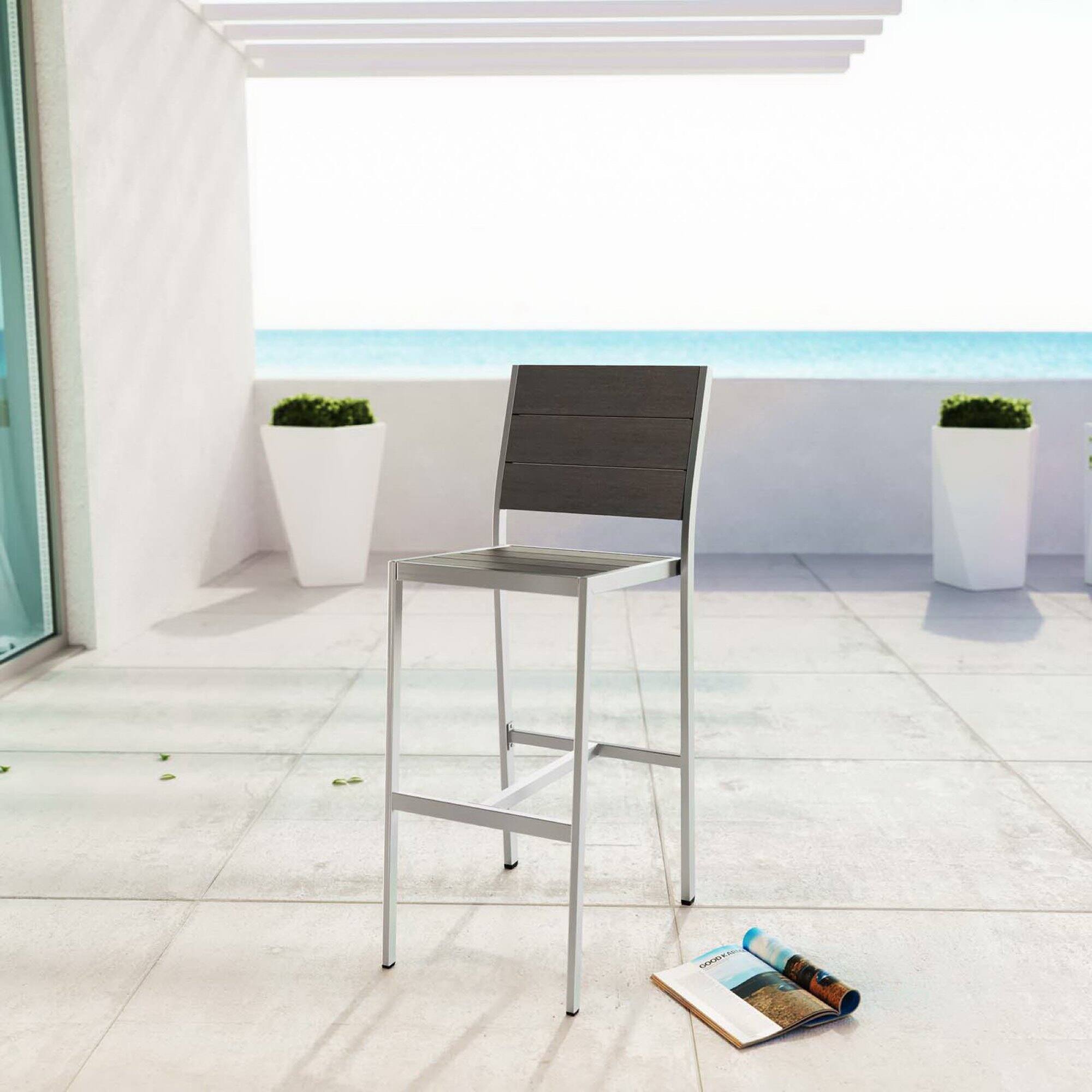 Shore Outdoor Patio Aluminum Armless Bar Stool by Modway Silver Gray ...