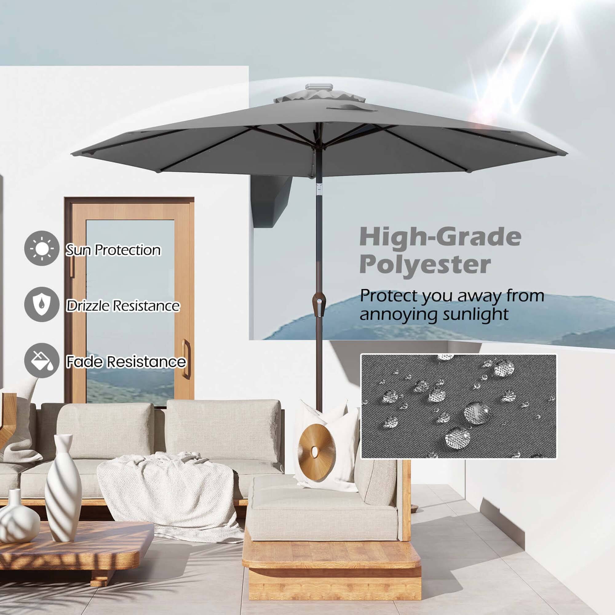 Costway 10FT Patio Solar Umbrella LED Patio Market Steel Tilt with ...