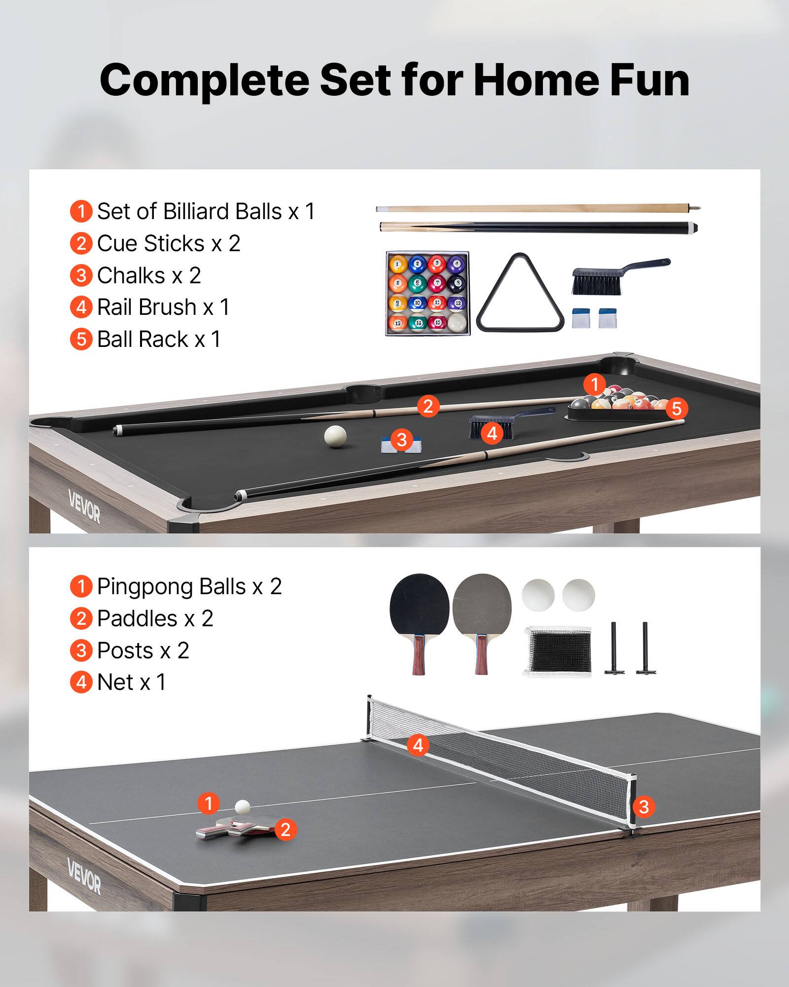 VEVOR 7ft Pool Table Combo Set, 3 in 1 Multi Game Billiards Tables with ...