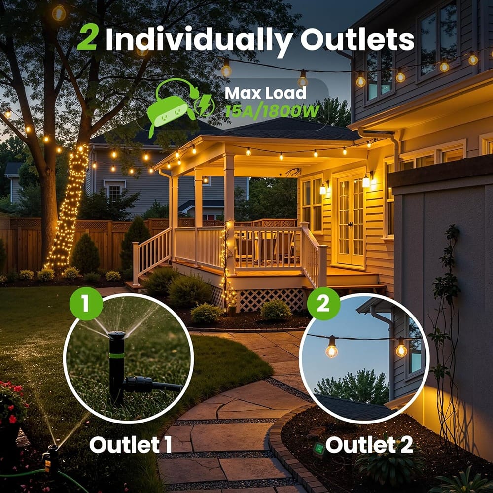 MOSZAR LLC - Outdoor Wi-Fi Plug, Dual Sockets, IP64 Waterproof, Alexa & Google - Black KTH-US ...