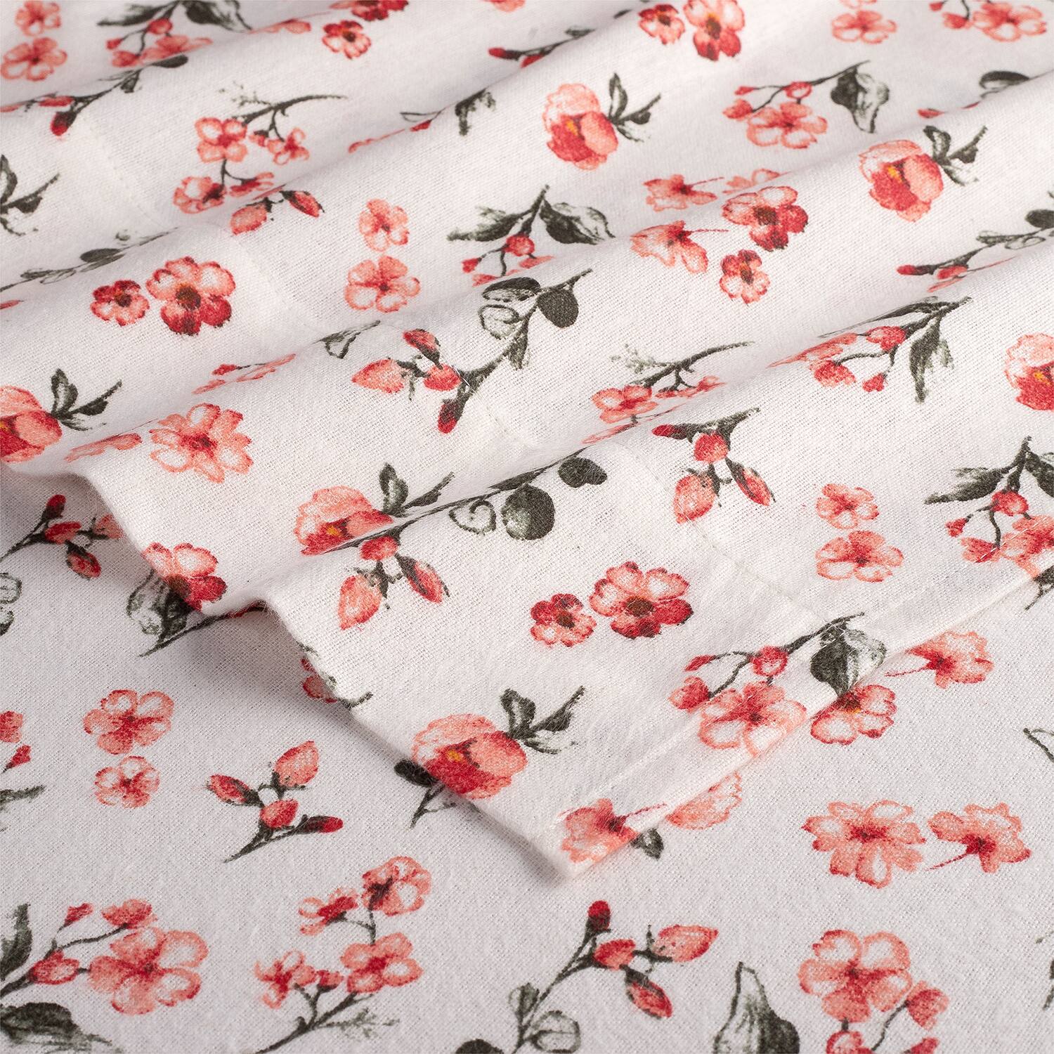 Kathy Ireland 100% Turkish Cotton Flannel Sheet Set Blush Floral 1296 ...