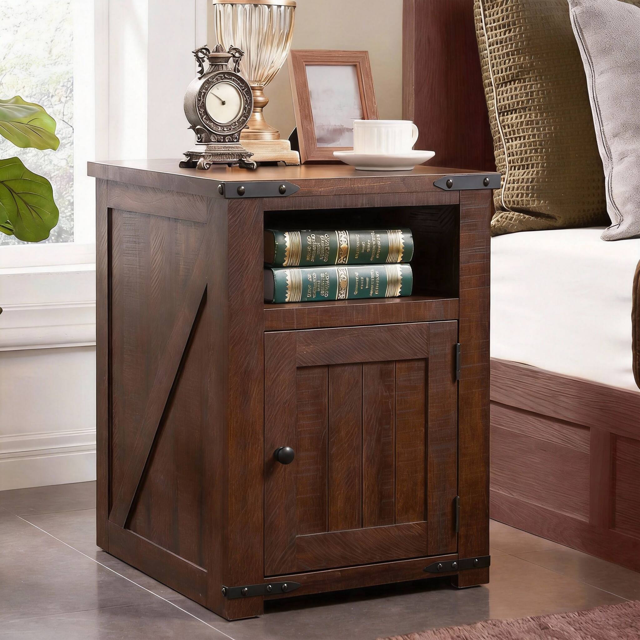 PO3TICJUNKI3 24" Farmhouse Nightstand with USB & Outlet, Barn Door Side ...