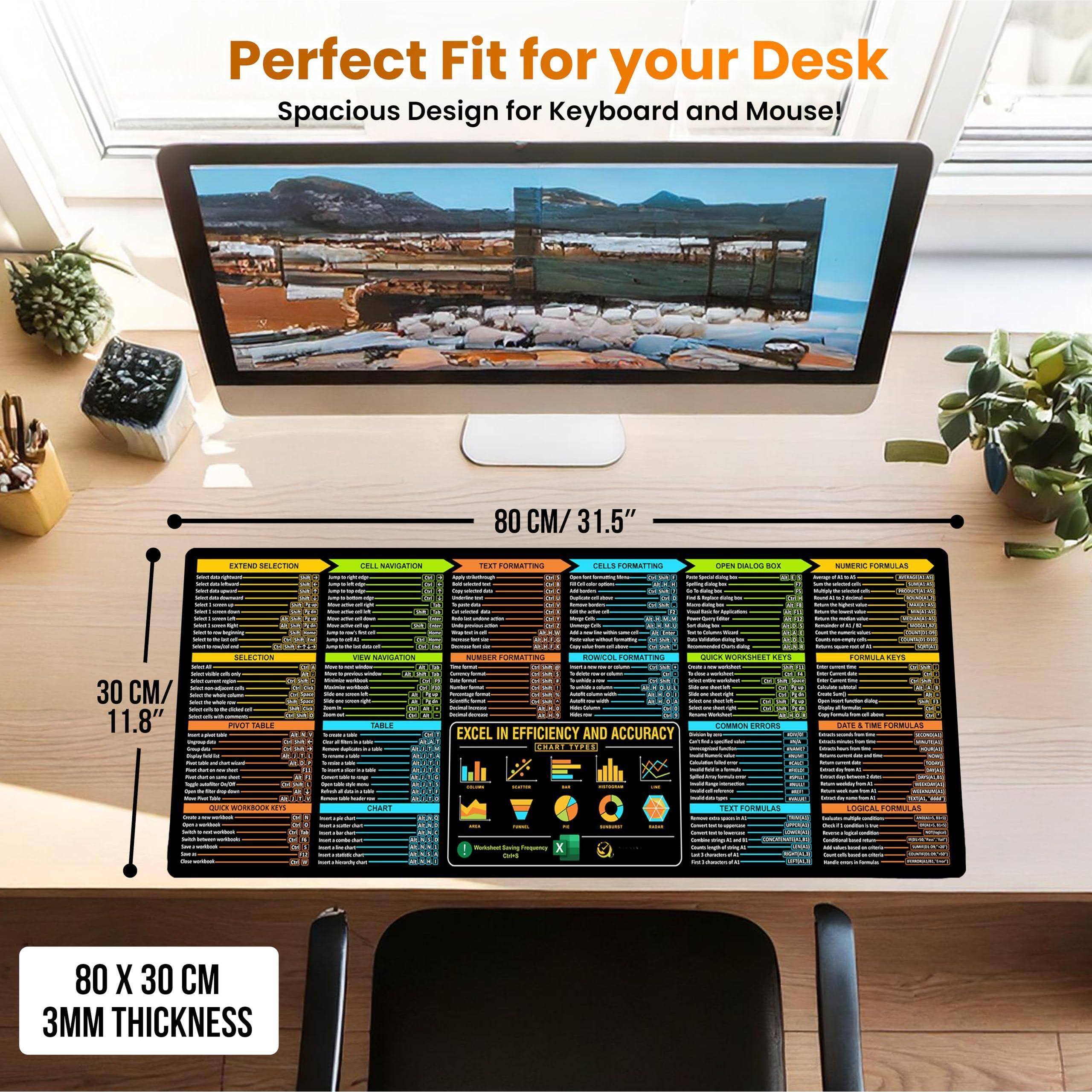 Cozy Serene Excel Shortcuts Mouse Pad Extended XL Office Mat Inch ...