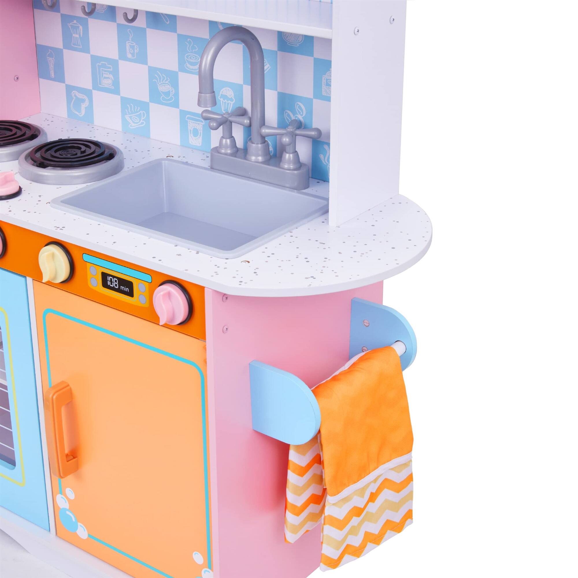Lil' Jumbl Kids Kitchen Set, Wooden Pretend Play Kitchen with Sounds ...