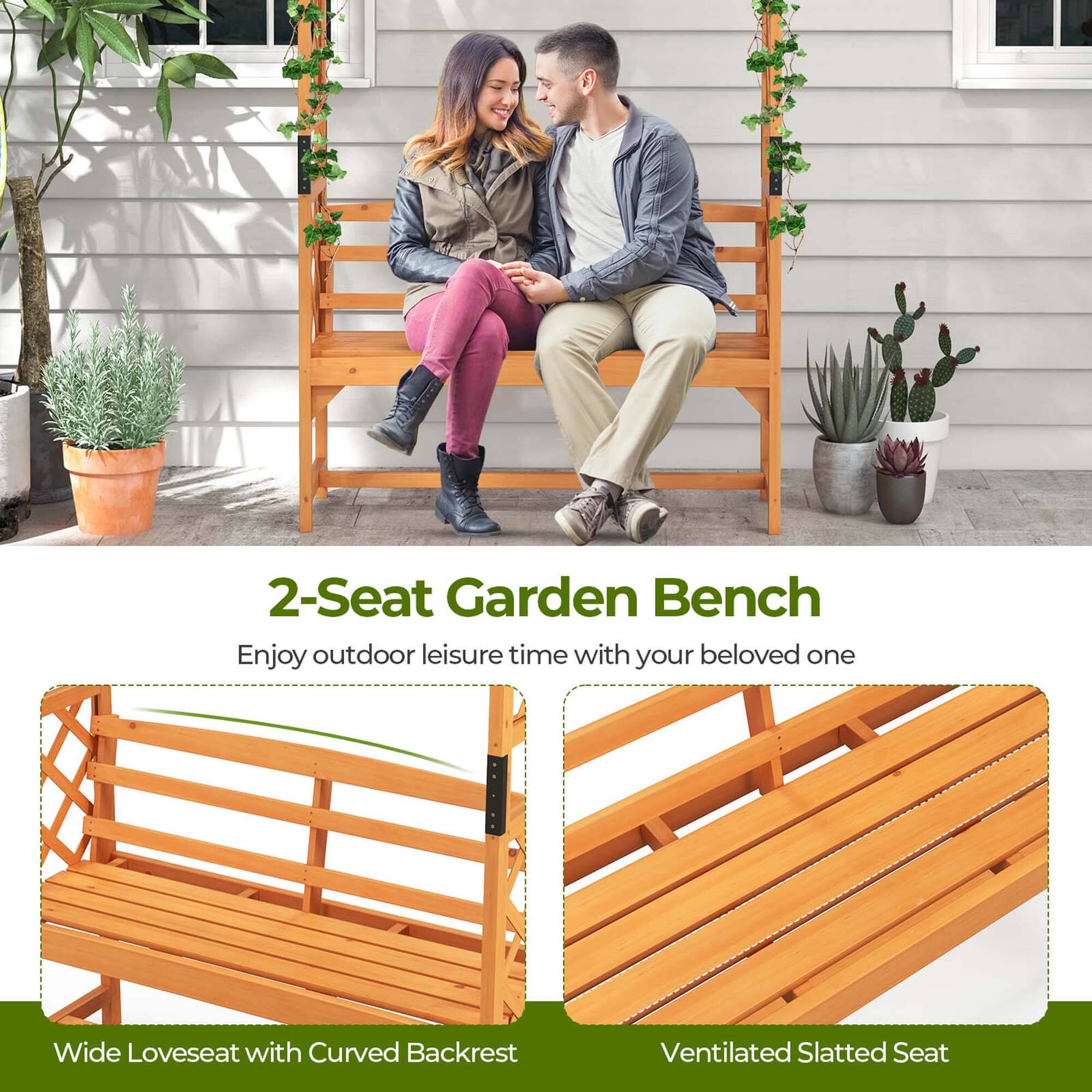 Costway 6.5 FT Tall Patio Garden Arbor with Pergola 2 Seat Bench ...