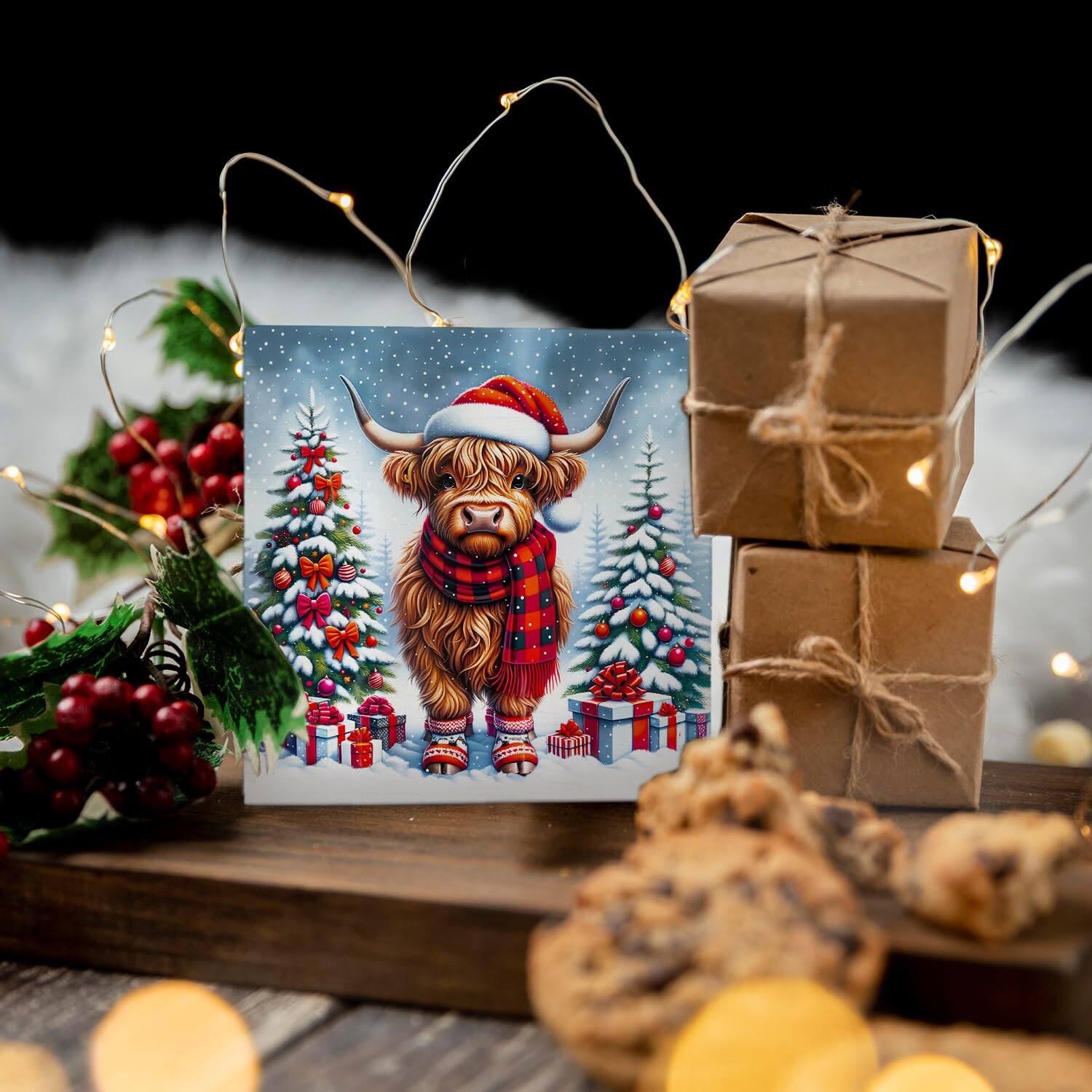 Paradigms Interiors Christmas Highland Cow Wooden Sign Western Box ...