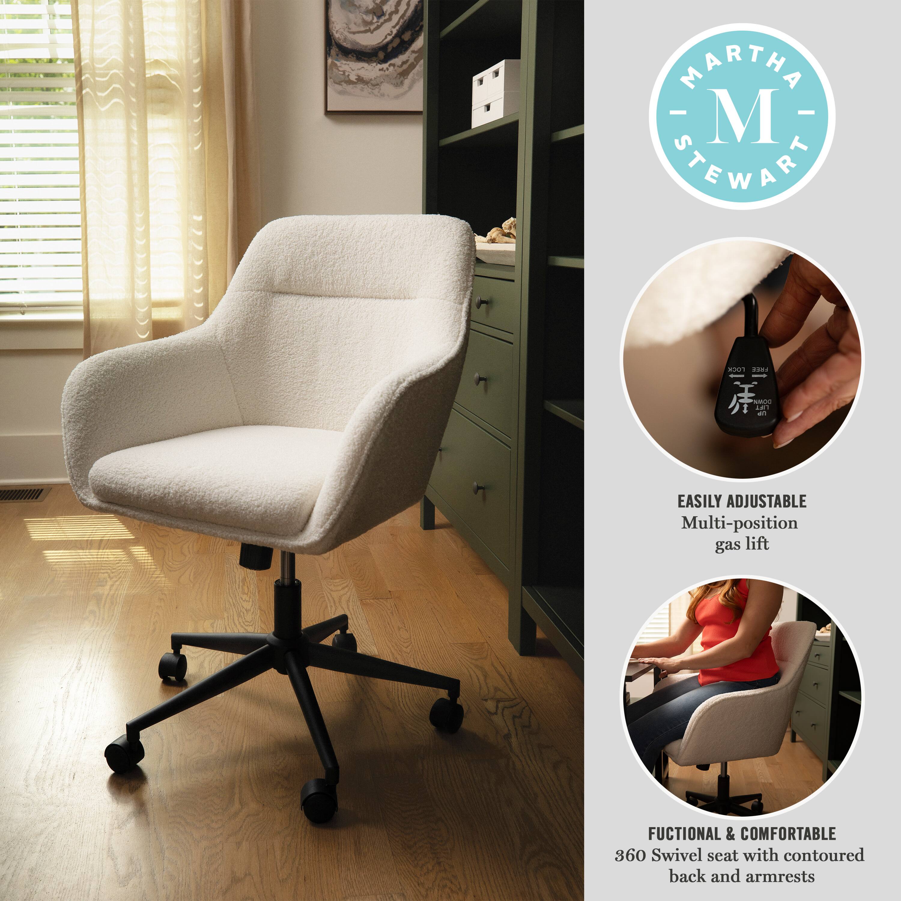 Martha Stewart Rayna Boucle Office Chair White Boucle/Oil Rubbed Bronze ...