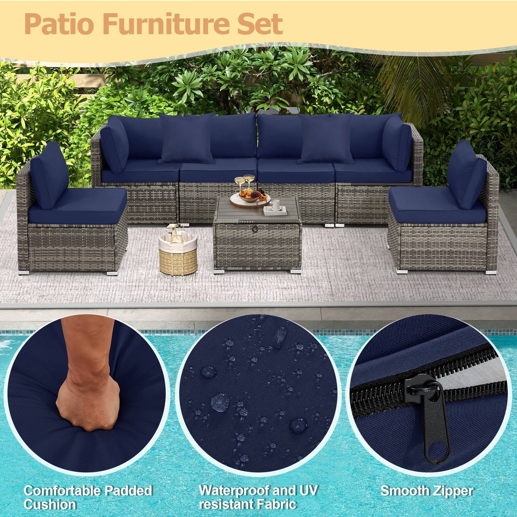 U HOMY 7 Piece Modular Outdoor Rattan Sofa Set – All Weather Wicker ...