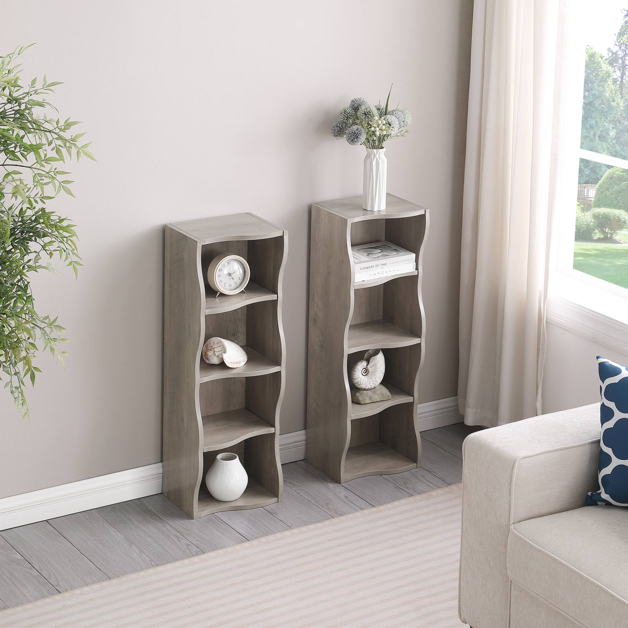 GOODSILO Ultra Thin Adjustable Shelf Bookcase with Wavy Border Design ...