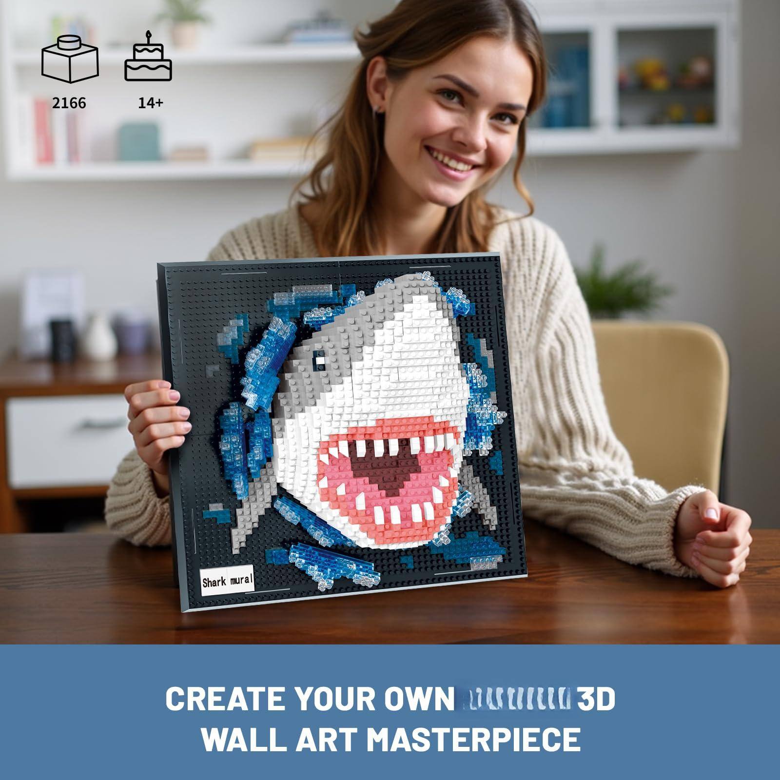 EZTW1 Shark Animal 3d Wall Art Mini Building Blocks Set For Adults Home ...