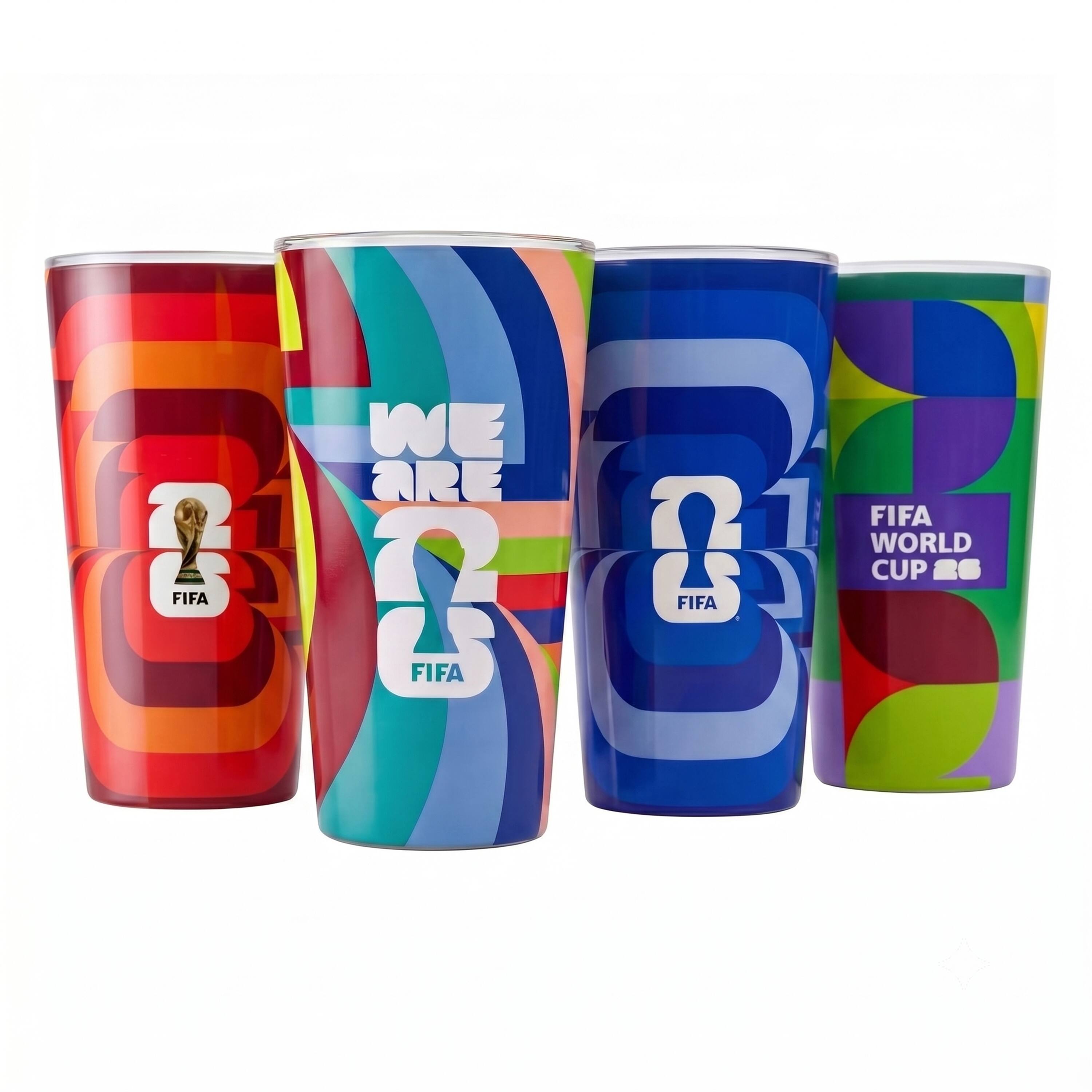 Jay Import FIFA Set of 4 Highball / Pint Glasses 16 oz Assorted Soccer ...