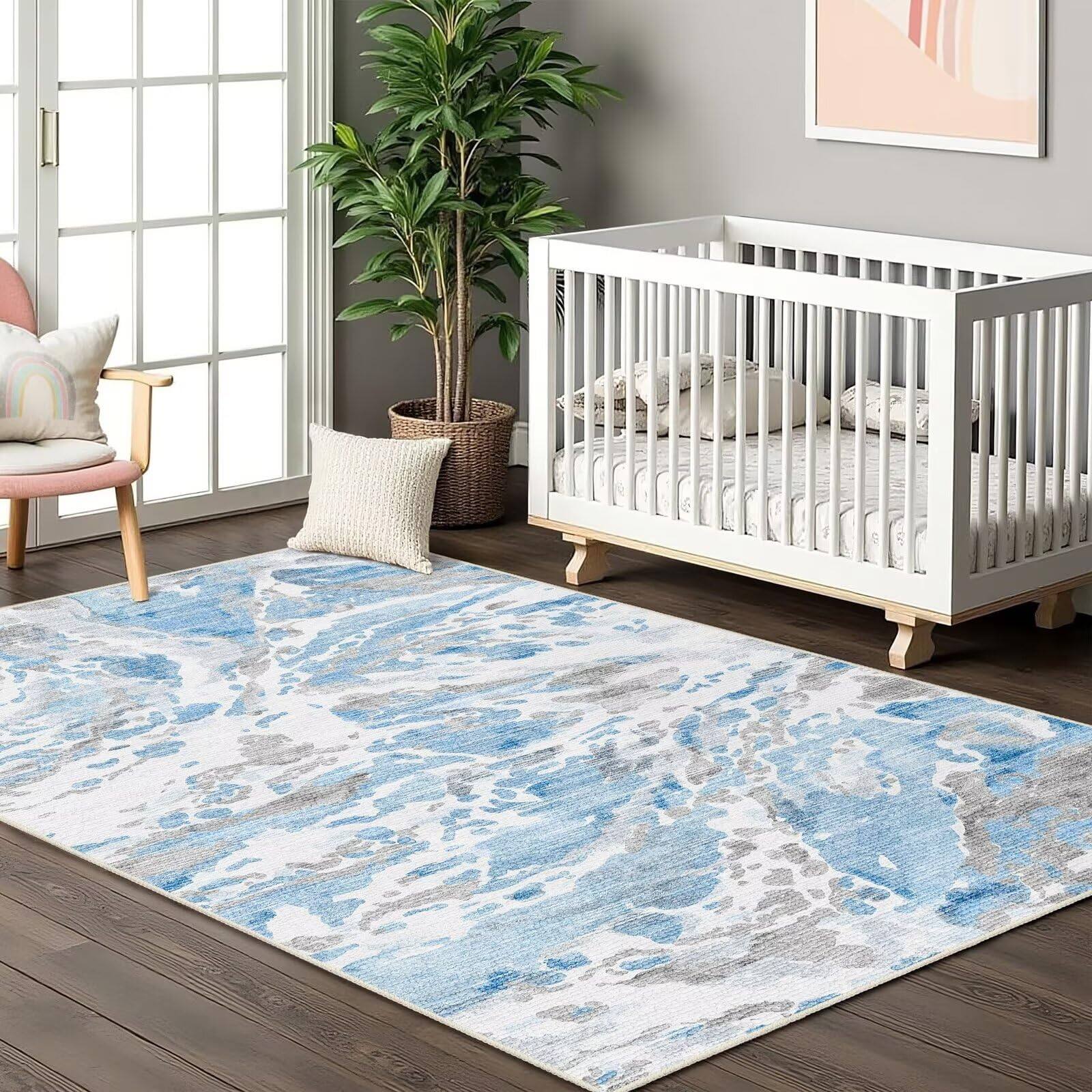 Fabibe 3X5 BLUE Modern Abstract Machine Washable Indoor DEXDE WASHABLE ...