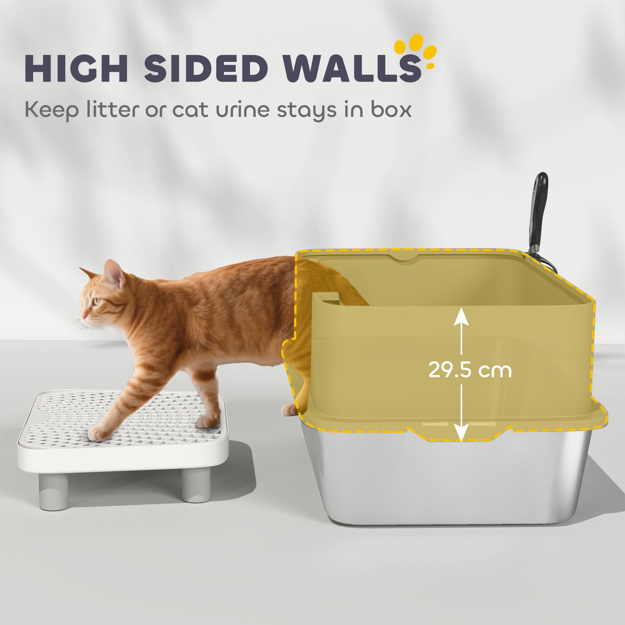 APRILSOUL Stainless Steel Cat Litter Box with High Sides Metal Cat ...