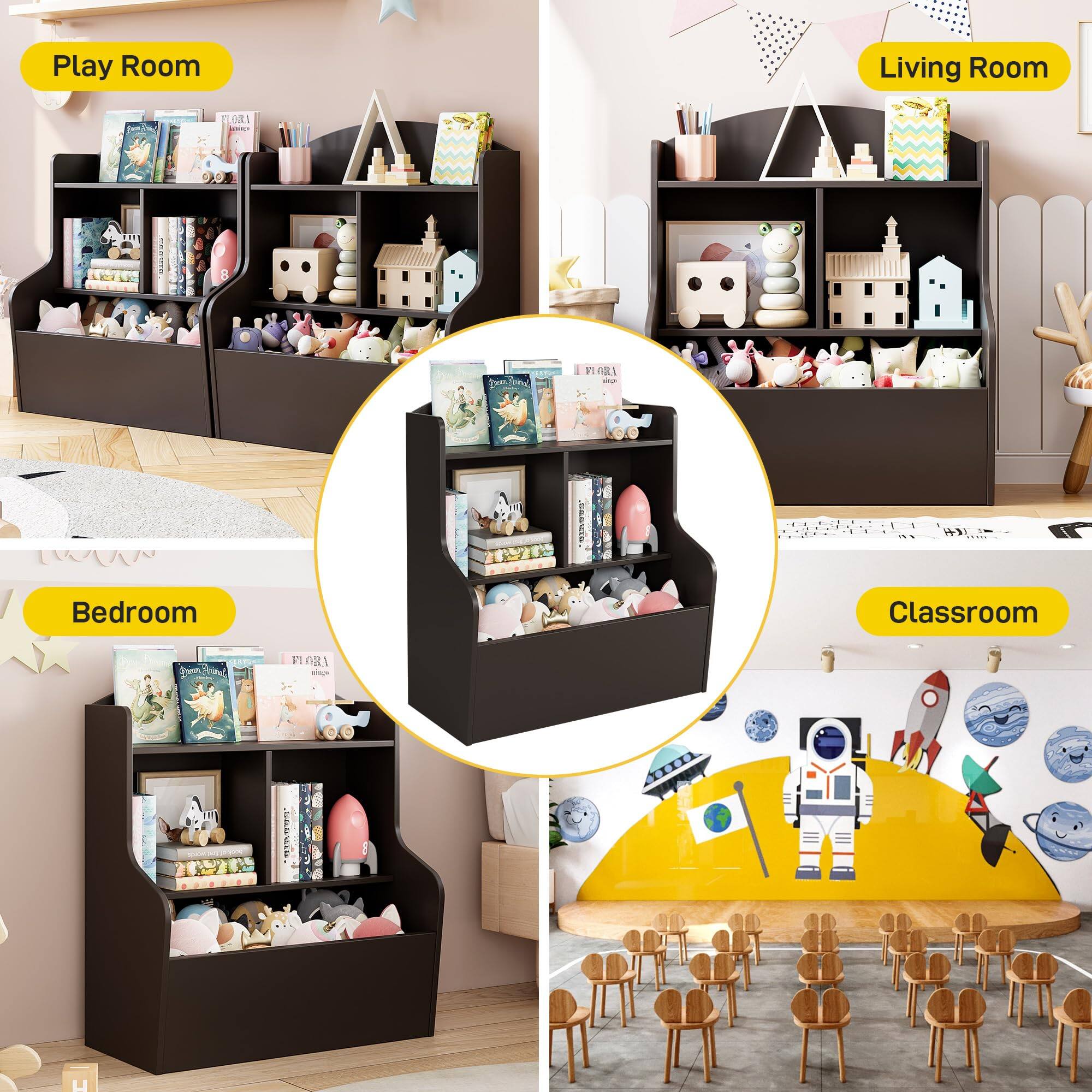 Acekool 3 Tier Kids Toy Storage Organizer, Kids Bookshelf Toy Shelf ...