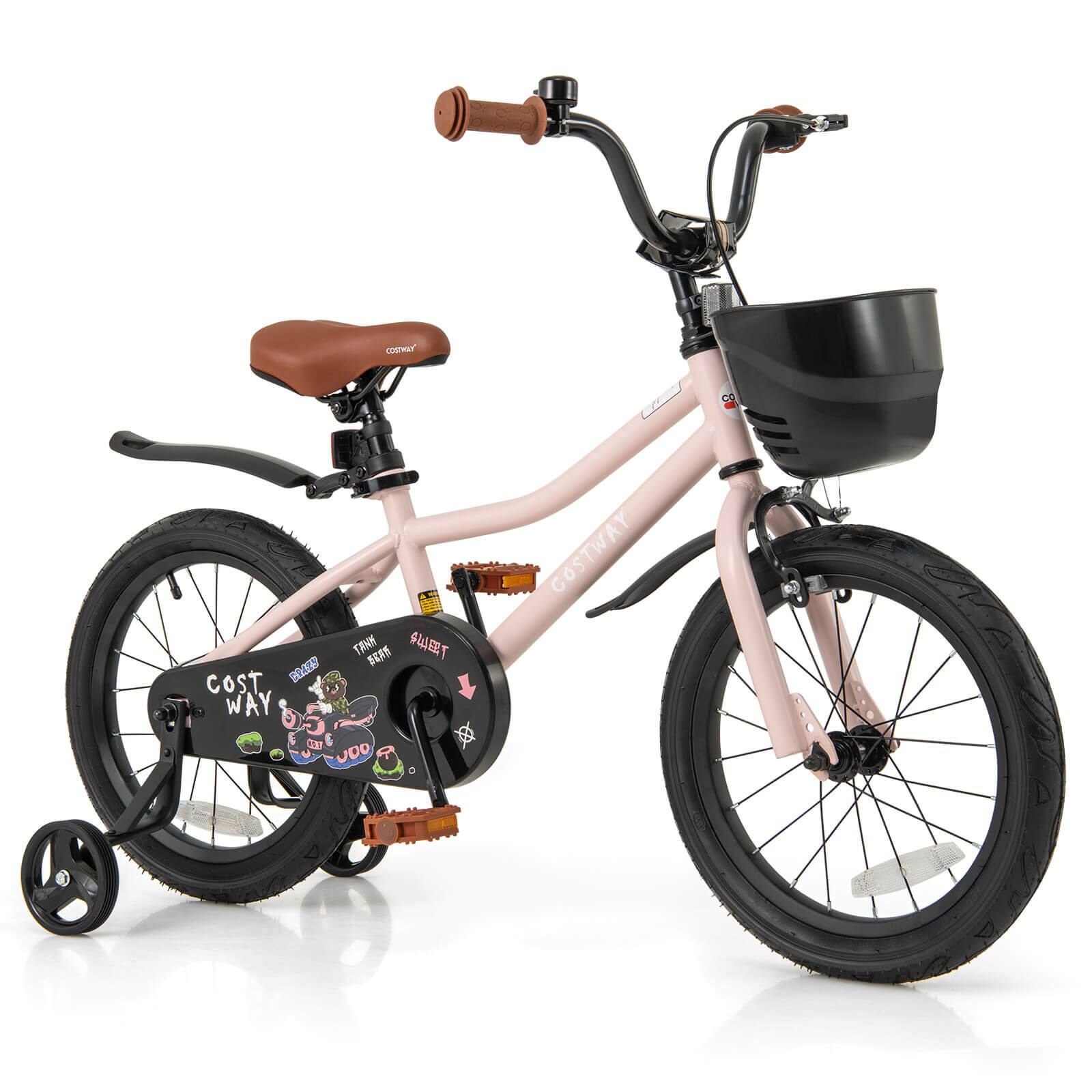 Costway 16" Kid's Bike with Training Wheels Adjustable Handlebar & Seat Handbrake Pink HCST06879 ...