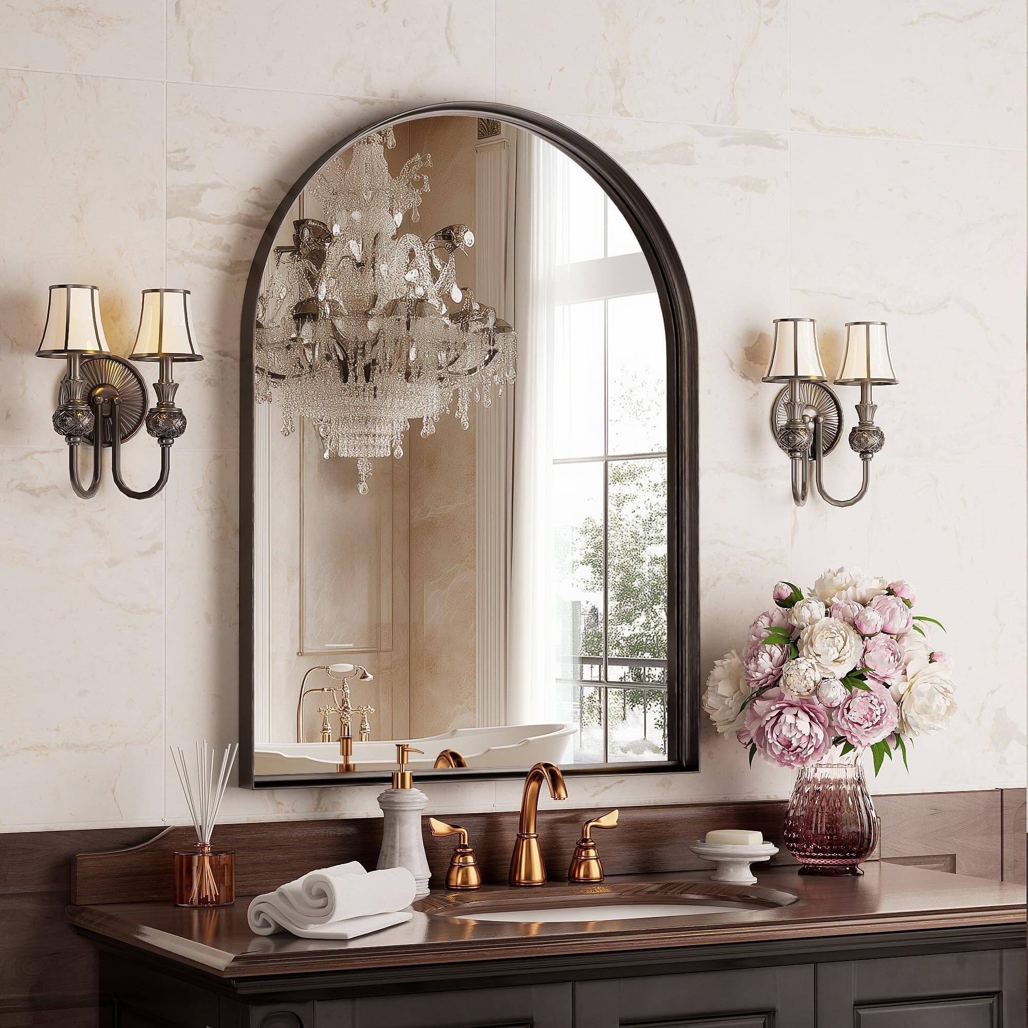 Comfort Essence Arched Bathroom Mirror Wall With Metal Deep Frame Arch ...