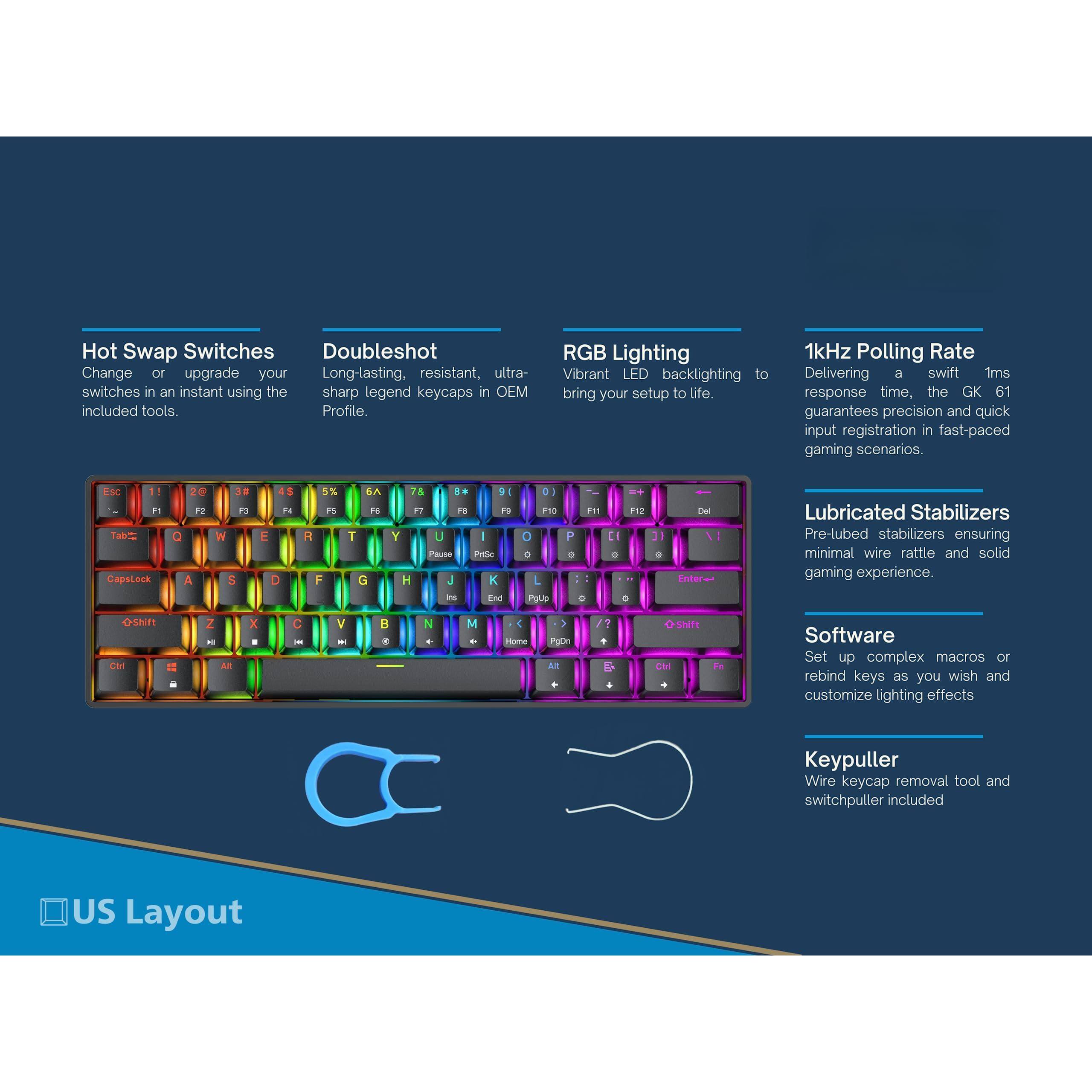 Cozy Serene Gk61 60 Hot Swappable Mechanical Gaming 61 Keys Multi Color ...