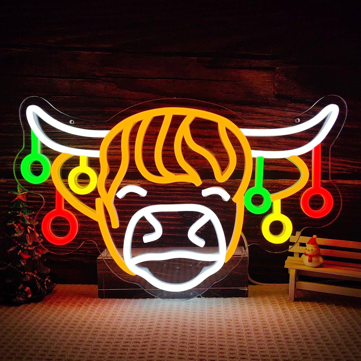 Auledio Cow Neon Sign Christmas Neon Sign Dimmable Neon Christmas ...