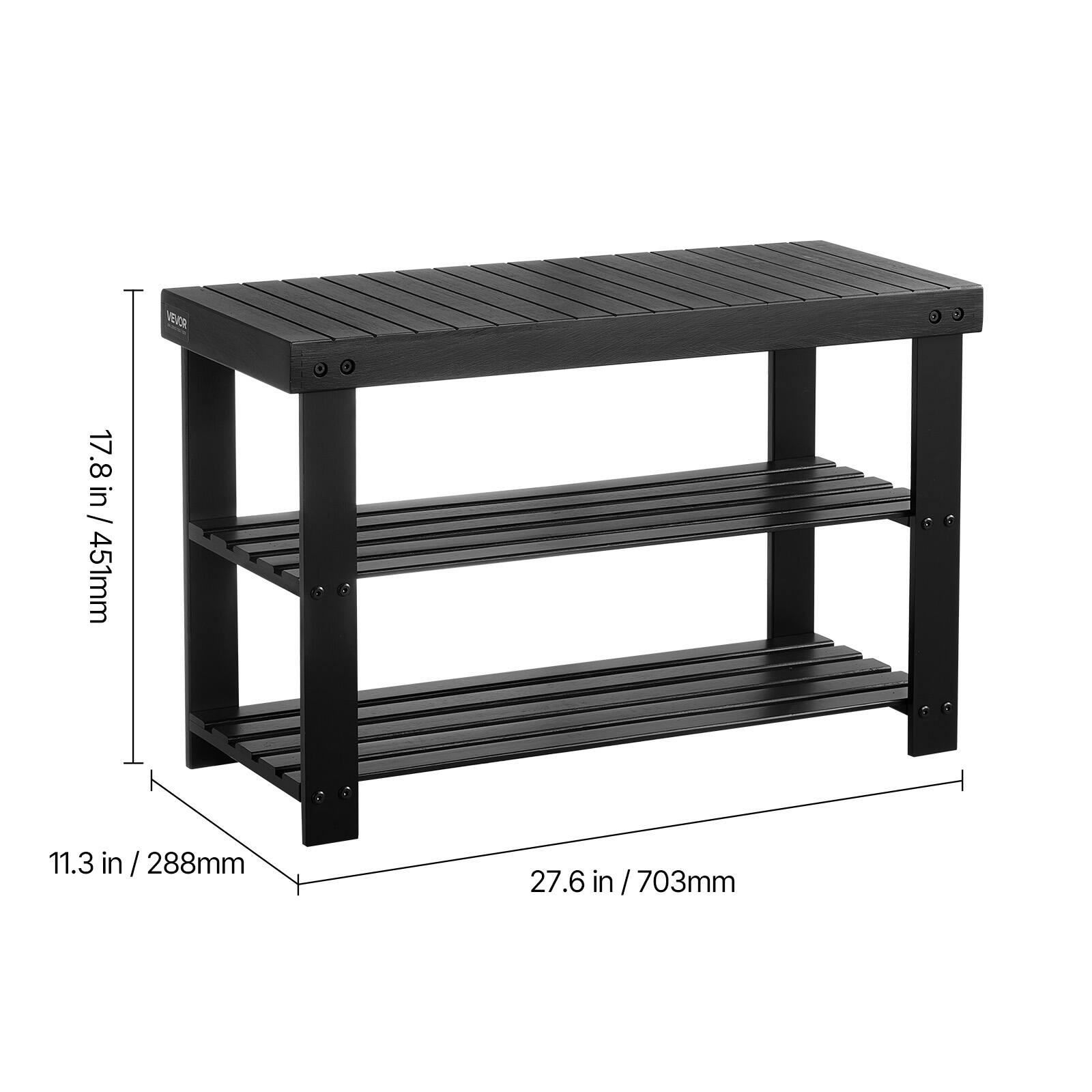 VEVOR 3 Tier Bamboo Shoe Rack Bench, Durable Entryway Organizer with ...