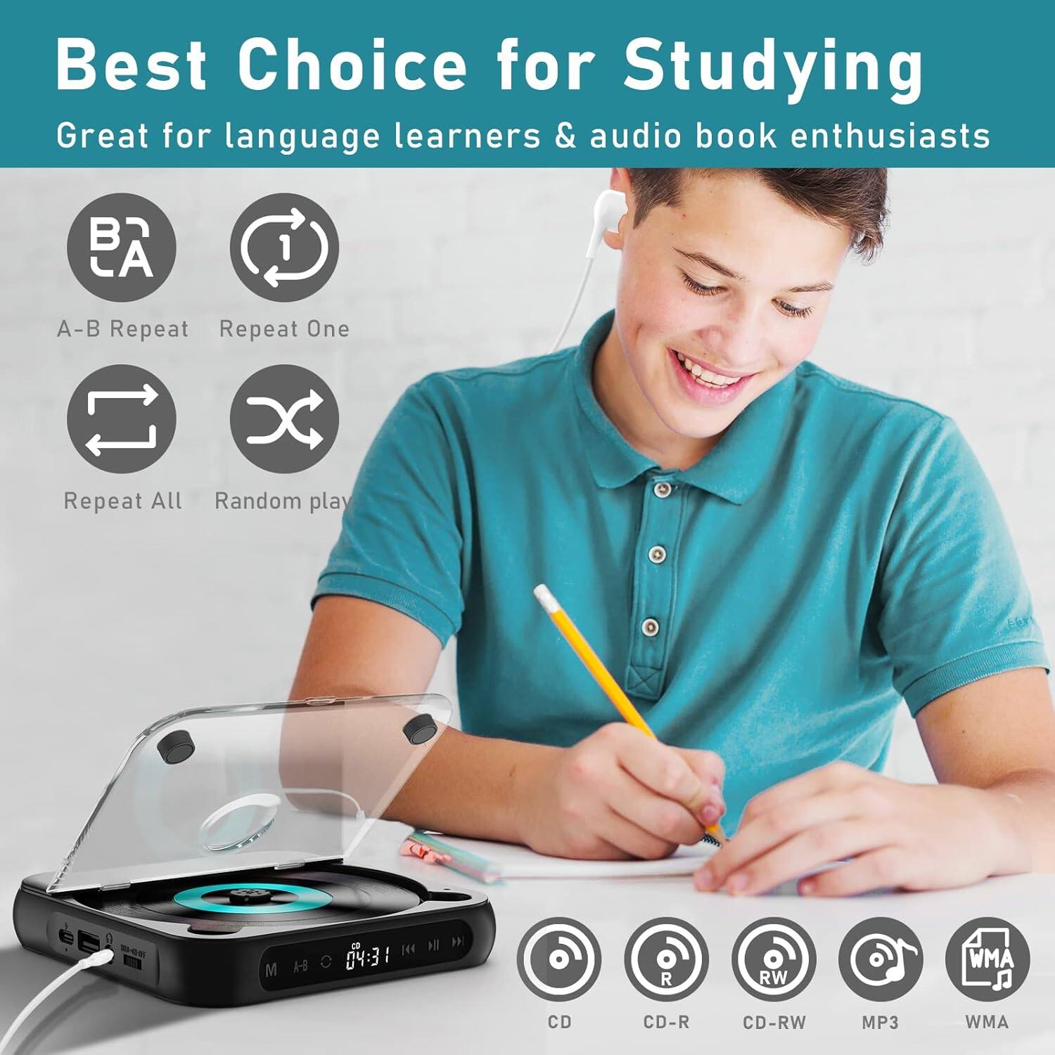 Skanty Furniture Portable CD Player,Mini CD Player with Bluetooth ...