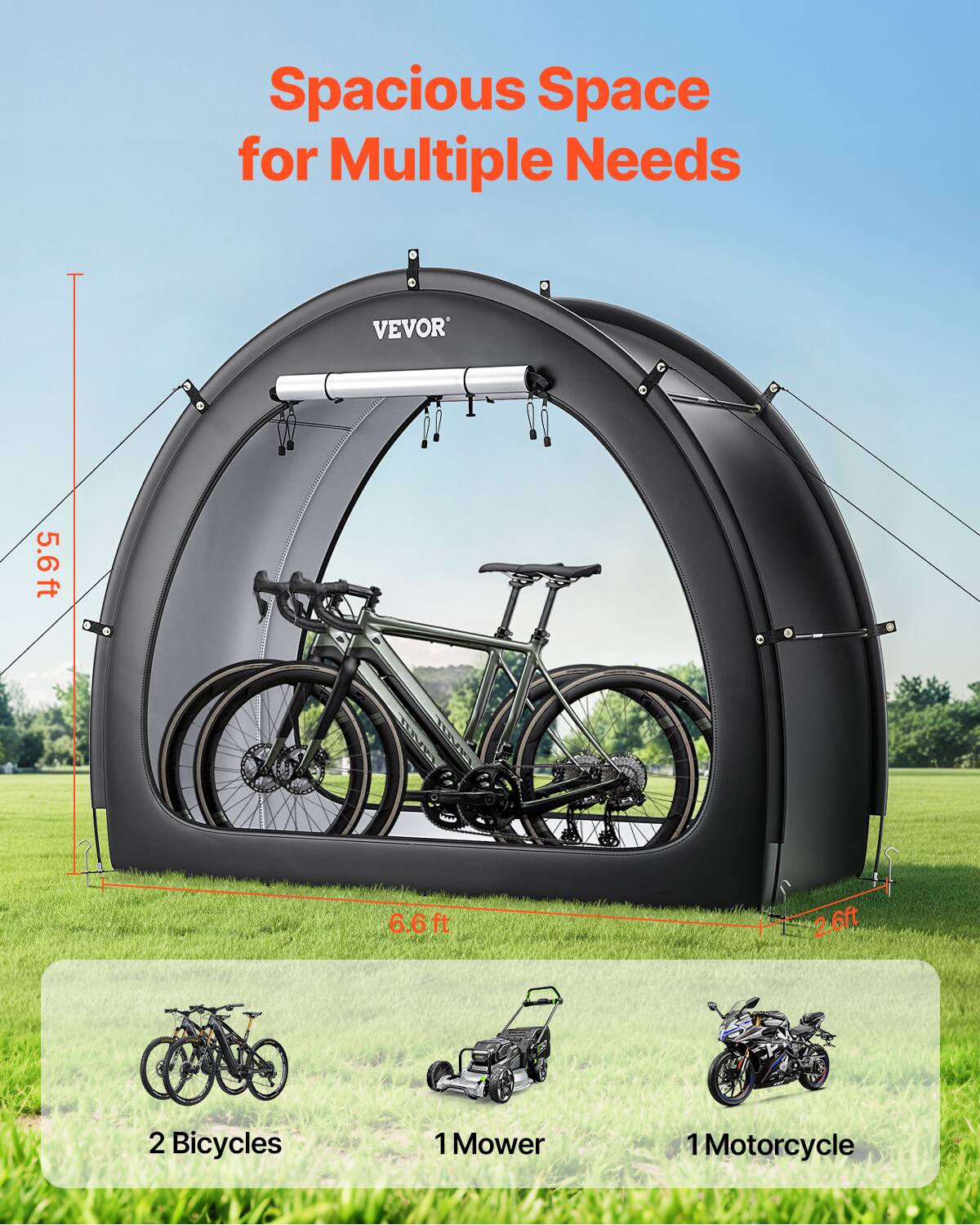 VEVOR 1 to 2 Bikes, Outdoor Spacious Bike Storage Tent with Ventilated Window, Waterproof Fan ...