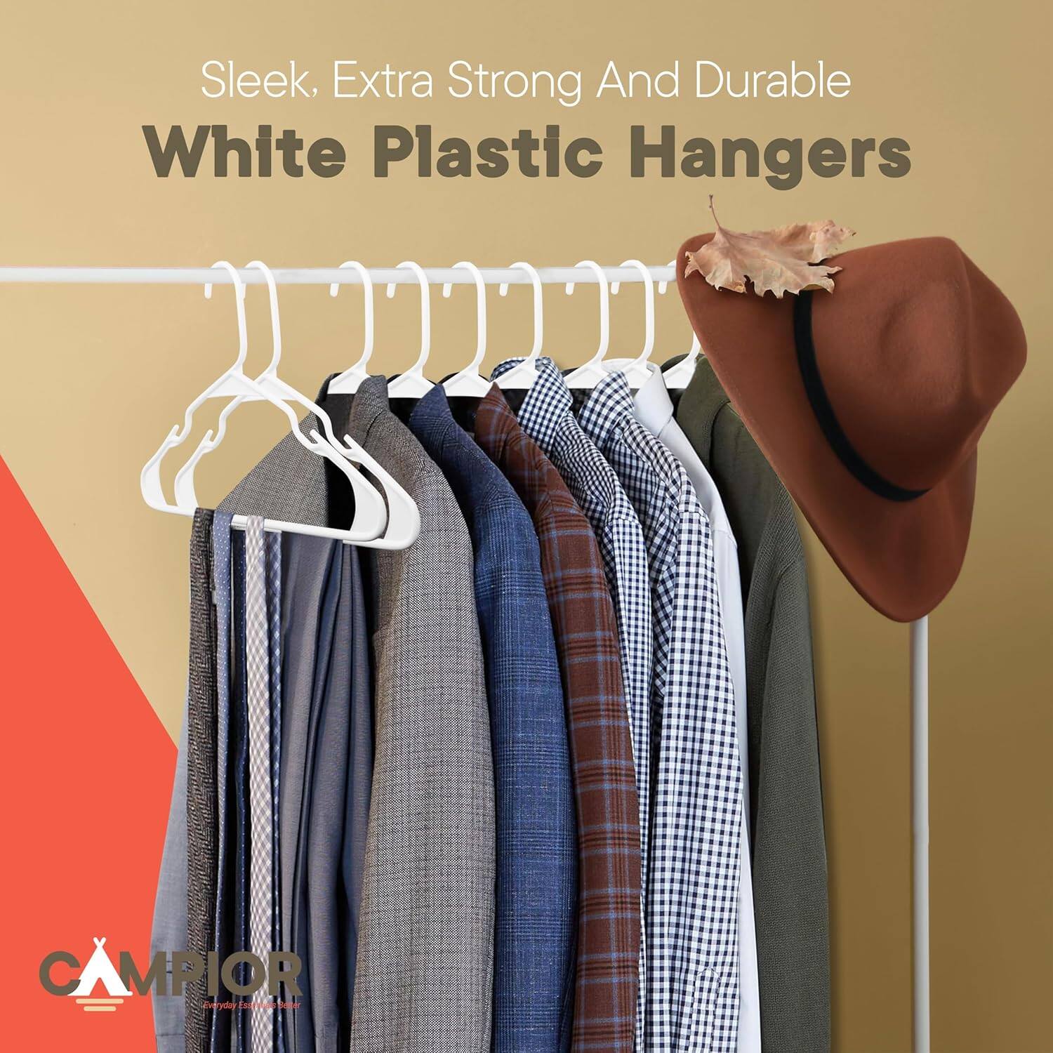 Campior Plastic Hangers – 20 Pack, Heavy Duty, Slim, Space Saving, Non ...
