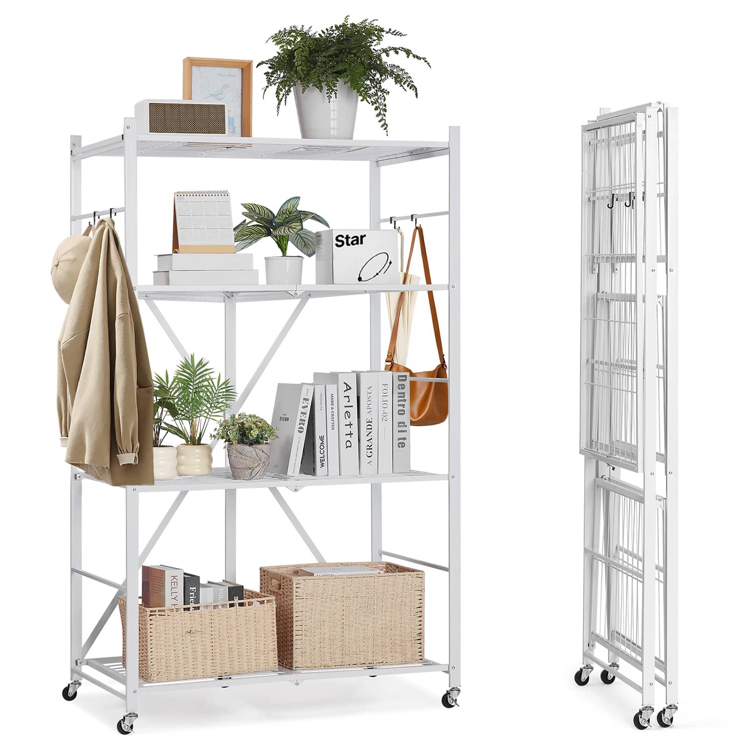 Vevor 4-Tier Foldable Storage Shelf, 36Wx21Dx60H Inch Folding Metal ...